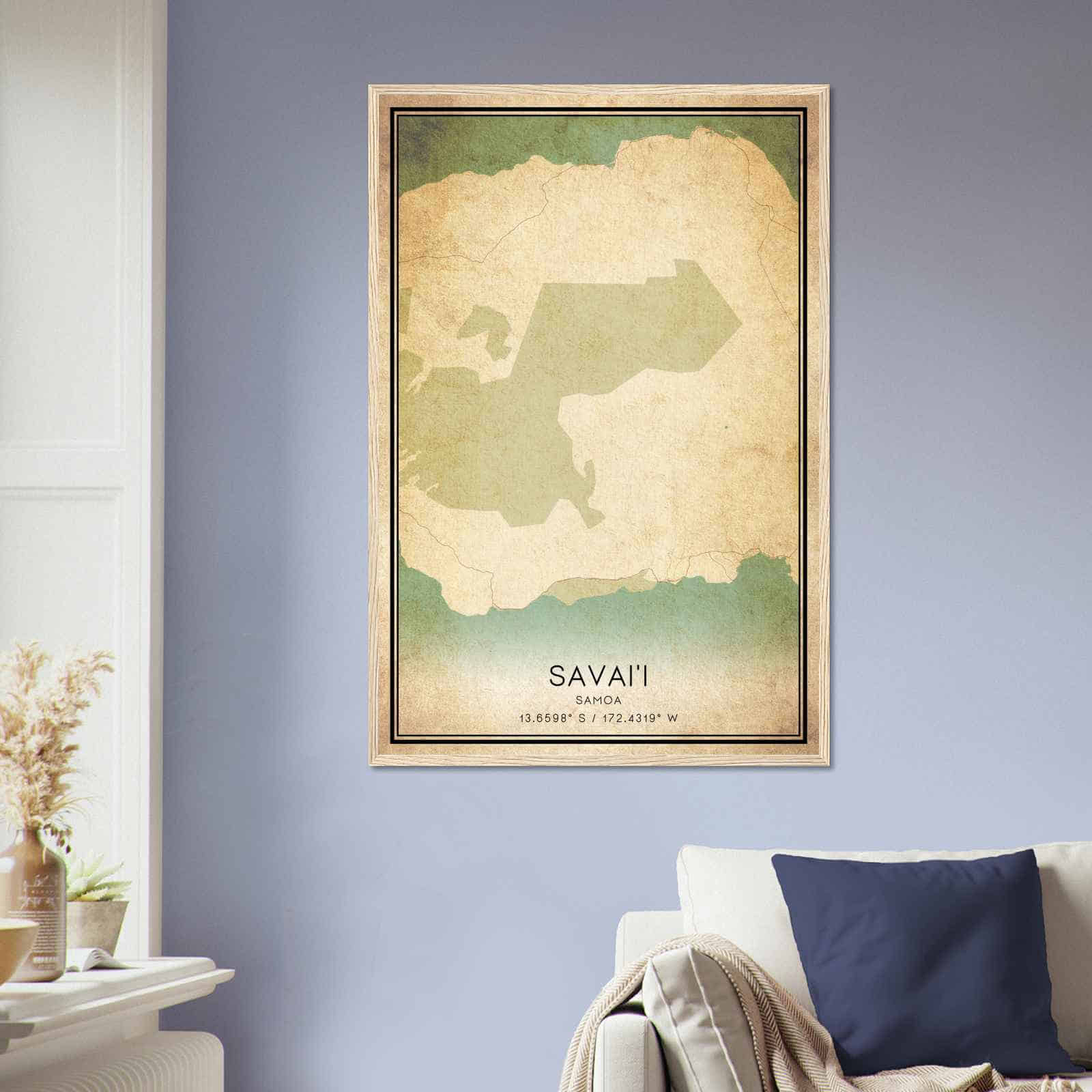 Vintage Savaii Samoa Map Poster, Savaii City Road Wall Art Print ...