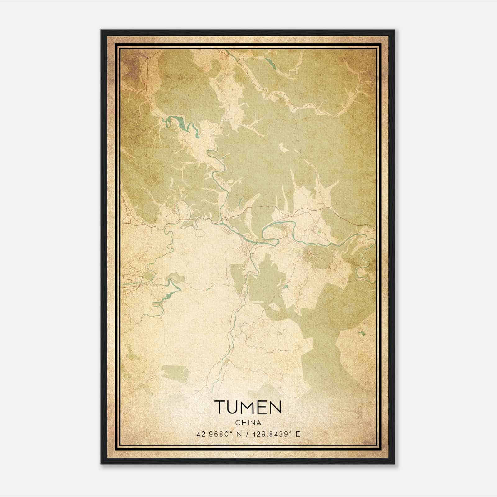 Vintage Tumen China Map Poster, Tumen City Road Wall Art Print - Custom ...
