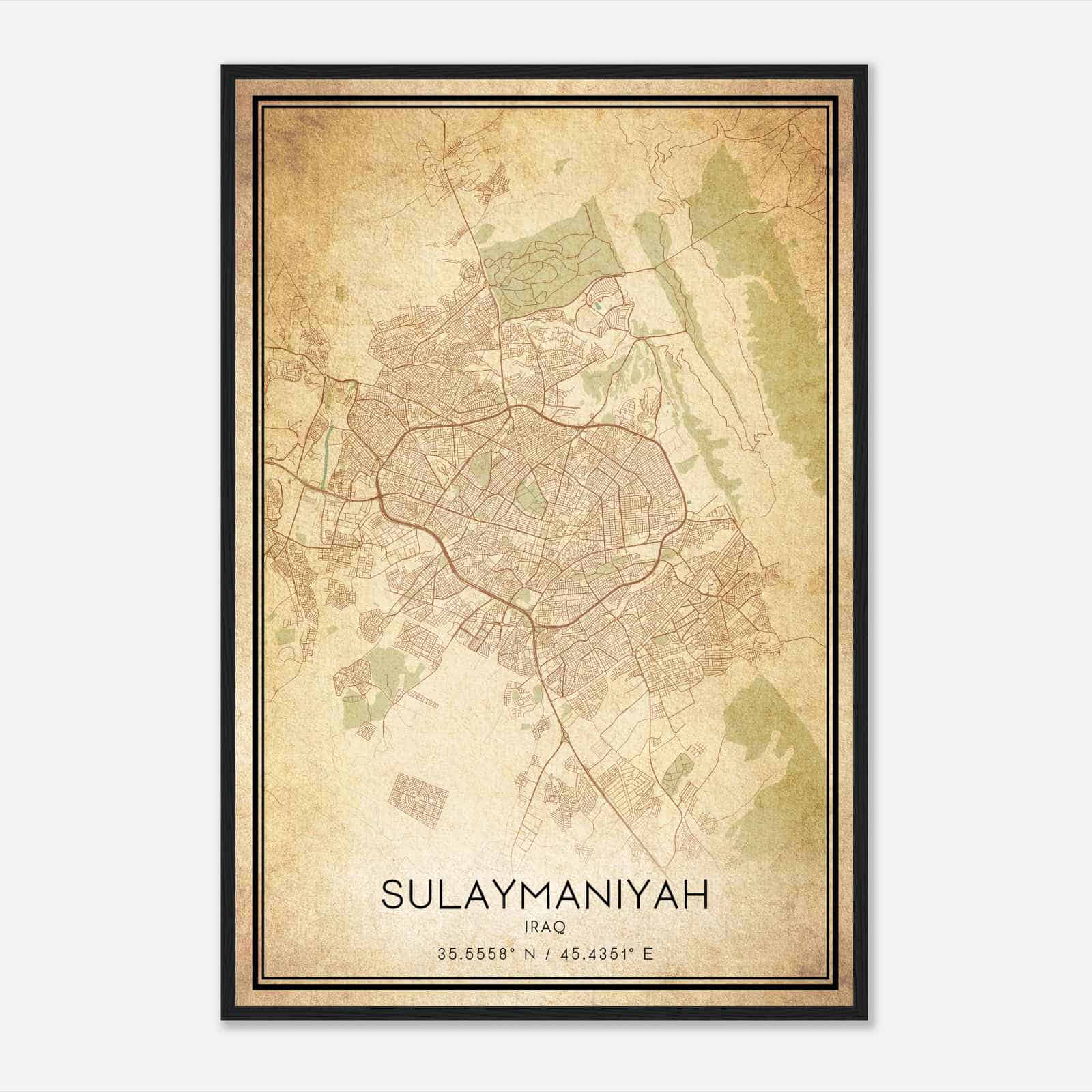 Sulaymaniyah Iraq Map Poster, Sulaymaniyah City Road Wall Art Print ...