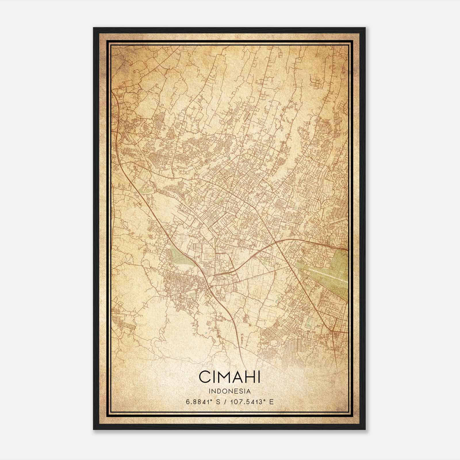 Vintage Cimahi Indonesia Map Poster, Cimahi City Road Wall Art Print ...