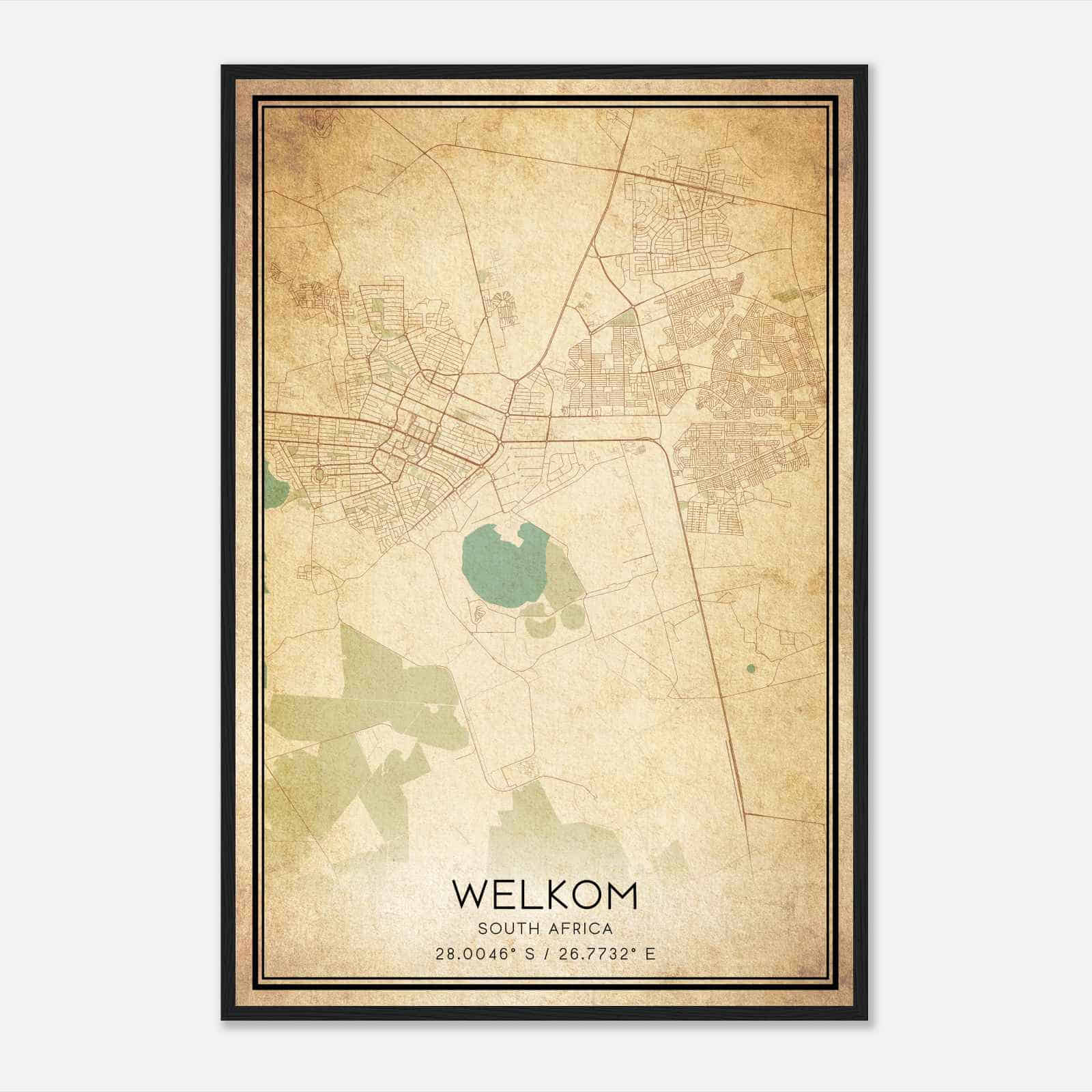 Vintage Welkom South Africa Map Poster, Welkom City Road Wall Art Print ...