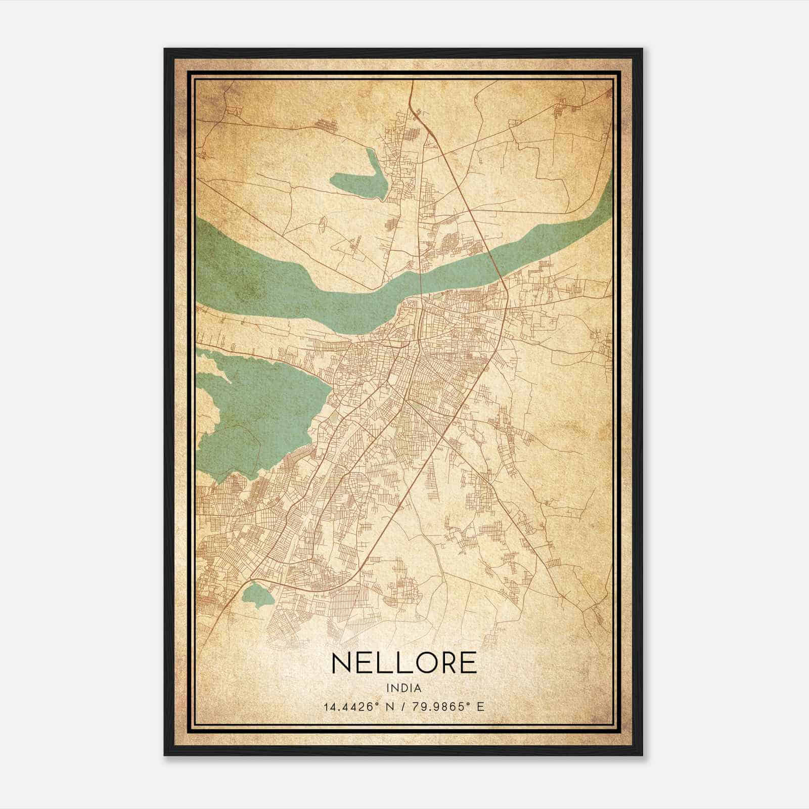 Vintage Nellore India Map Poster, Nellore City Road Wall Art Print ...