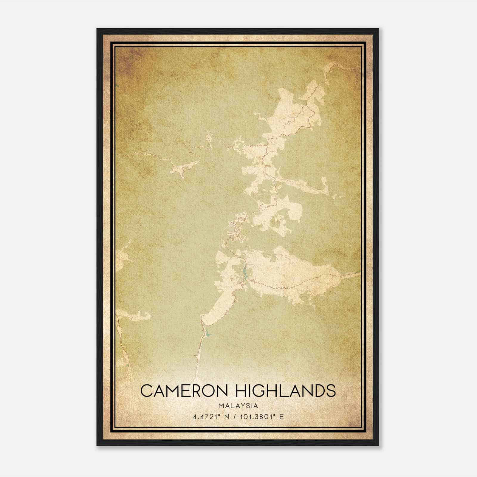 Vintage Cameron Highlands Malaysia Map Poster Cameron Highlands City Road Wall Art Print