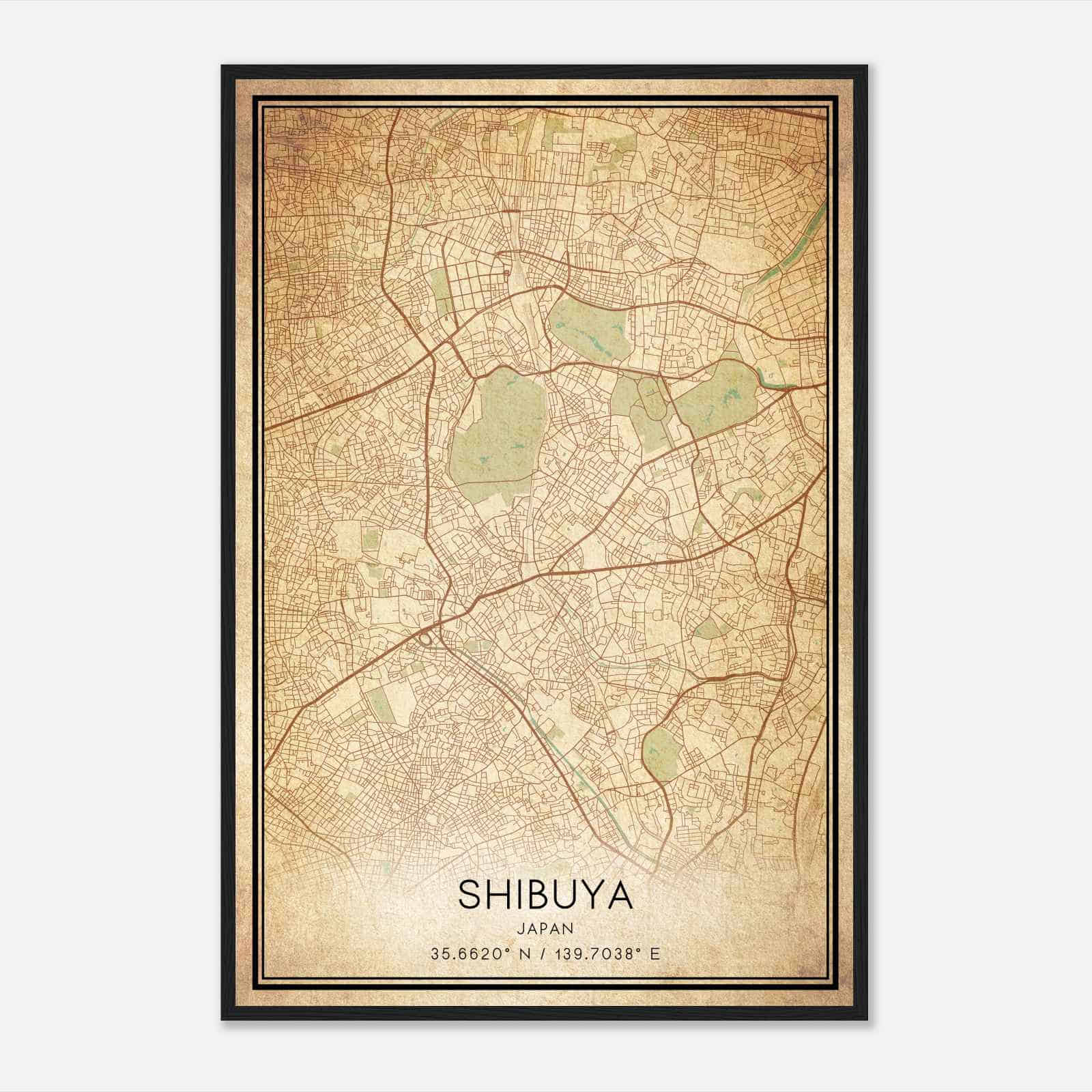 Vintage Shibuya Japan Map Poster, Shibuya City Road Wall Art Print ...