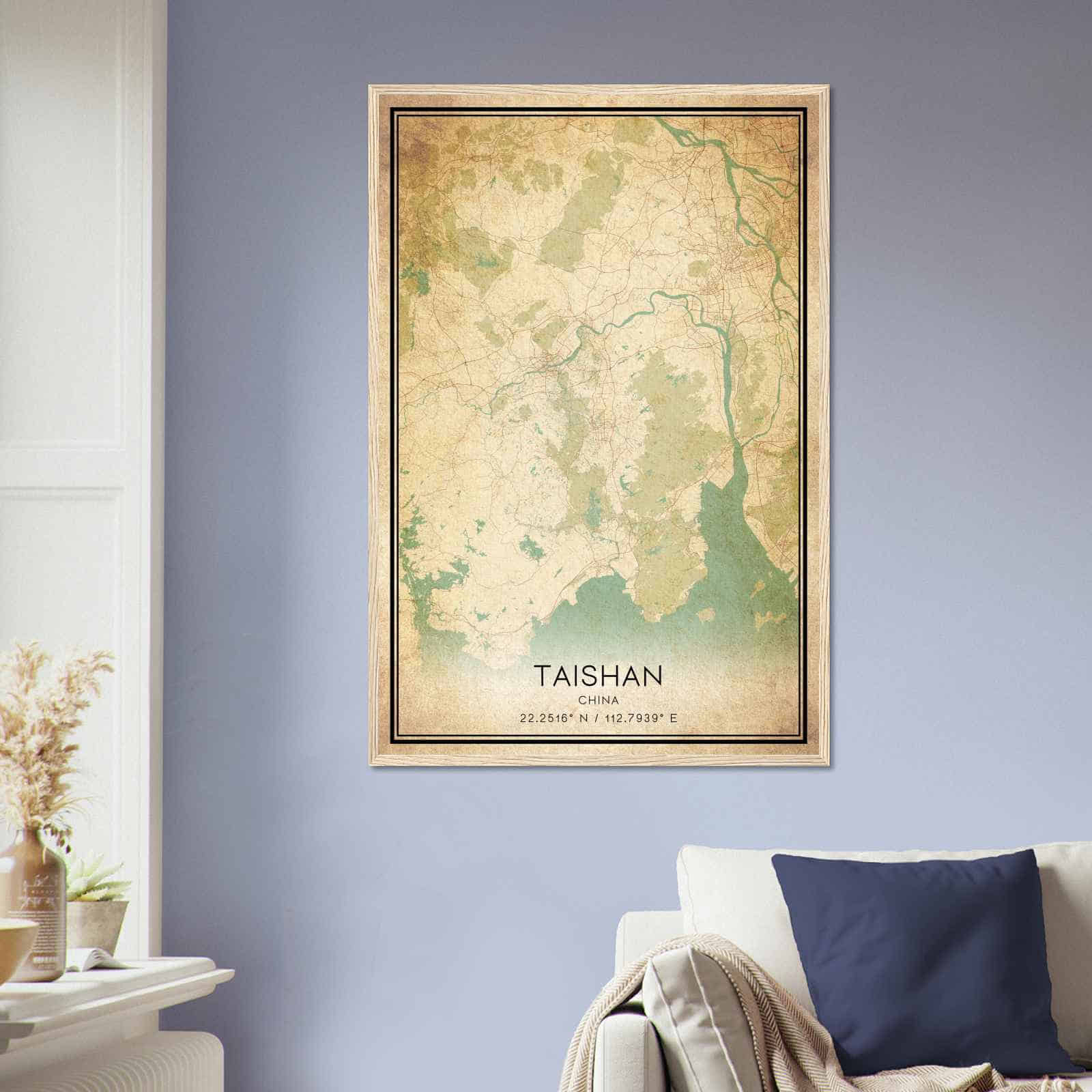 Vintage Taishan China Map Poster, Taishan City Road Wall Art Print ...