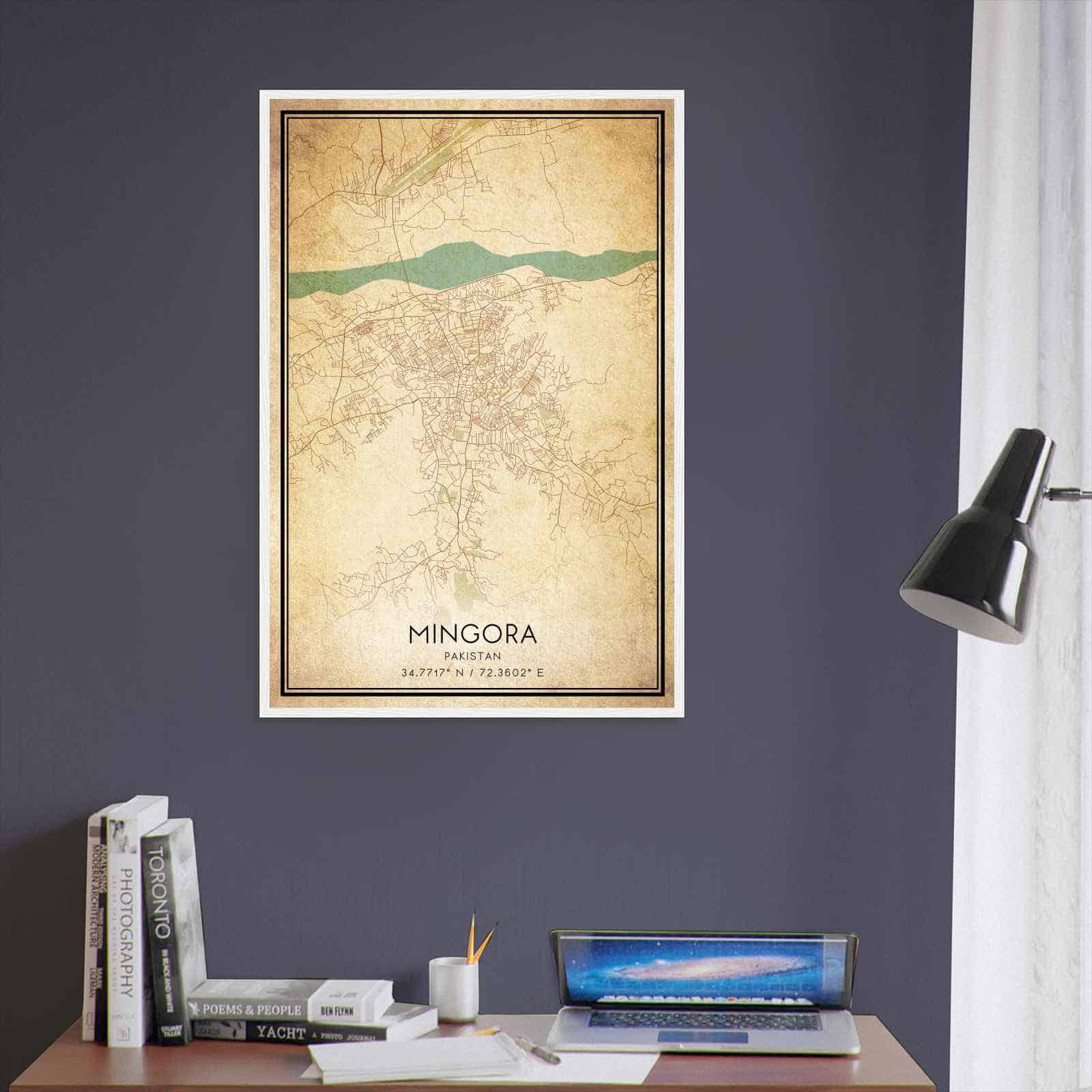 Vintage Mingora Pakistan Map Poster, Mingora City Road Wall Art Print ...