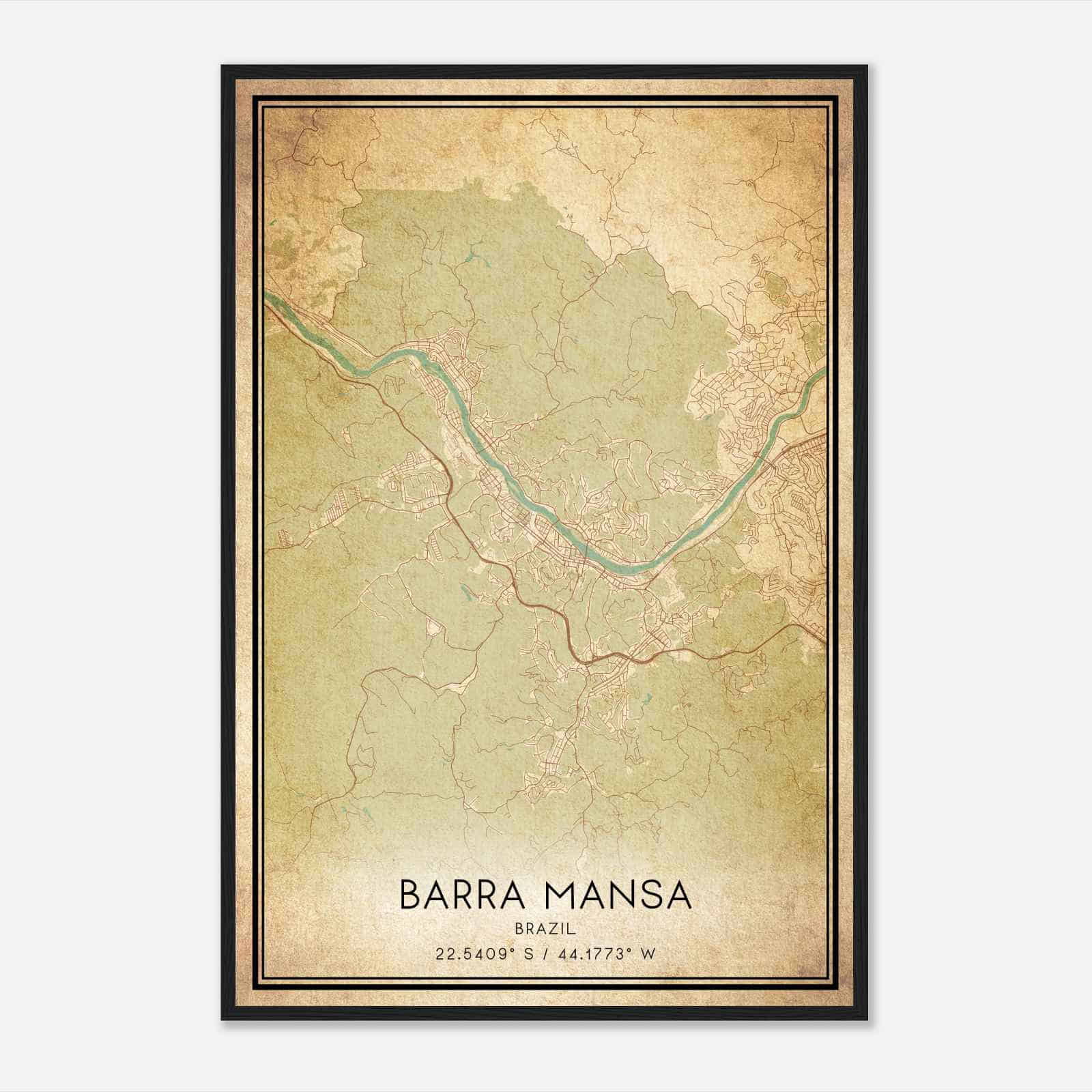 Vintage Barra Mansa Brazil Map Poster, Barra Mansa City Road Wall Art ...