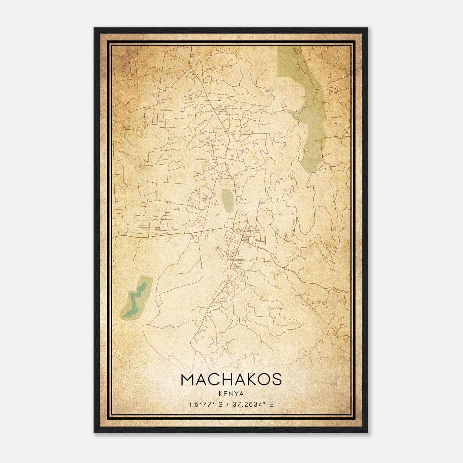 Vintage Machakos Kenya Map Poster, Machakos City Road Wall Art Print ...