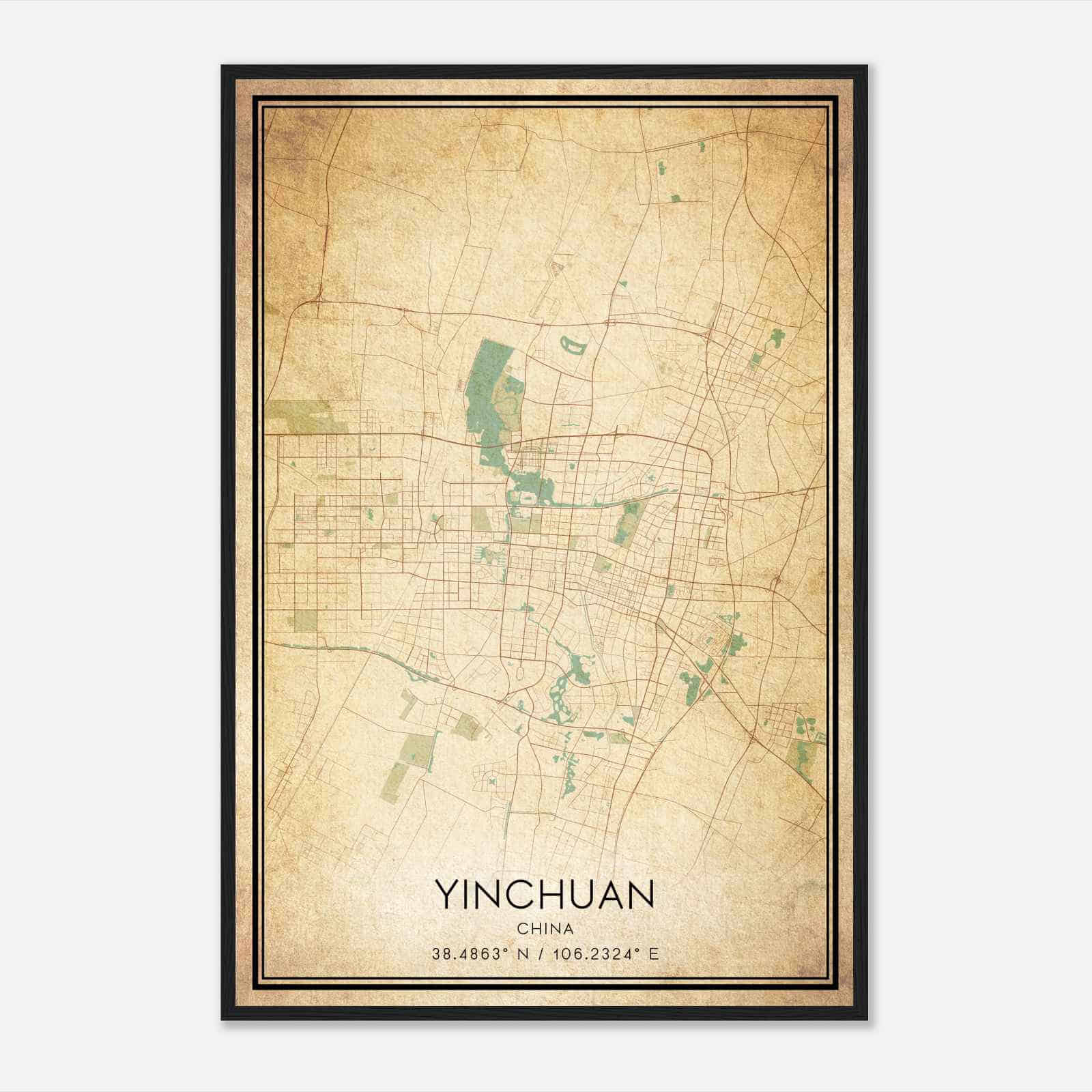 Vintage Yinchuan China Map Poster, Yinchuan City Road Wall Art Print ...