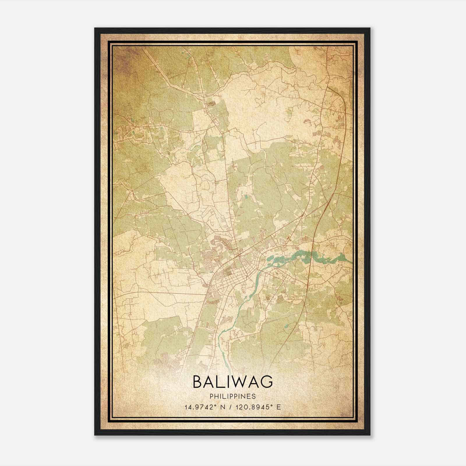Vintage Baliwag Philippines Map Poster, Baliwag City Road Wall Art ...