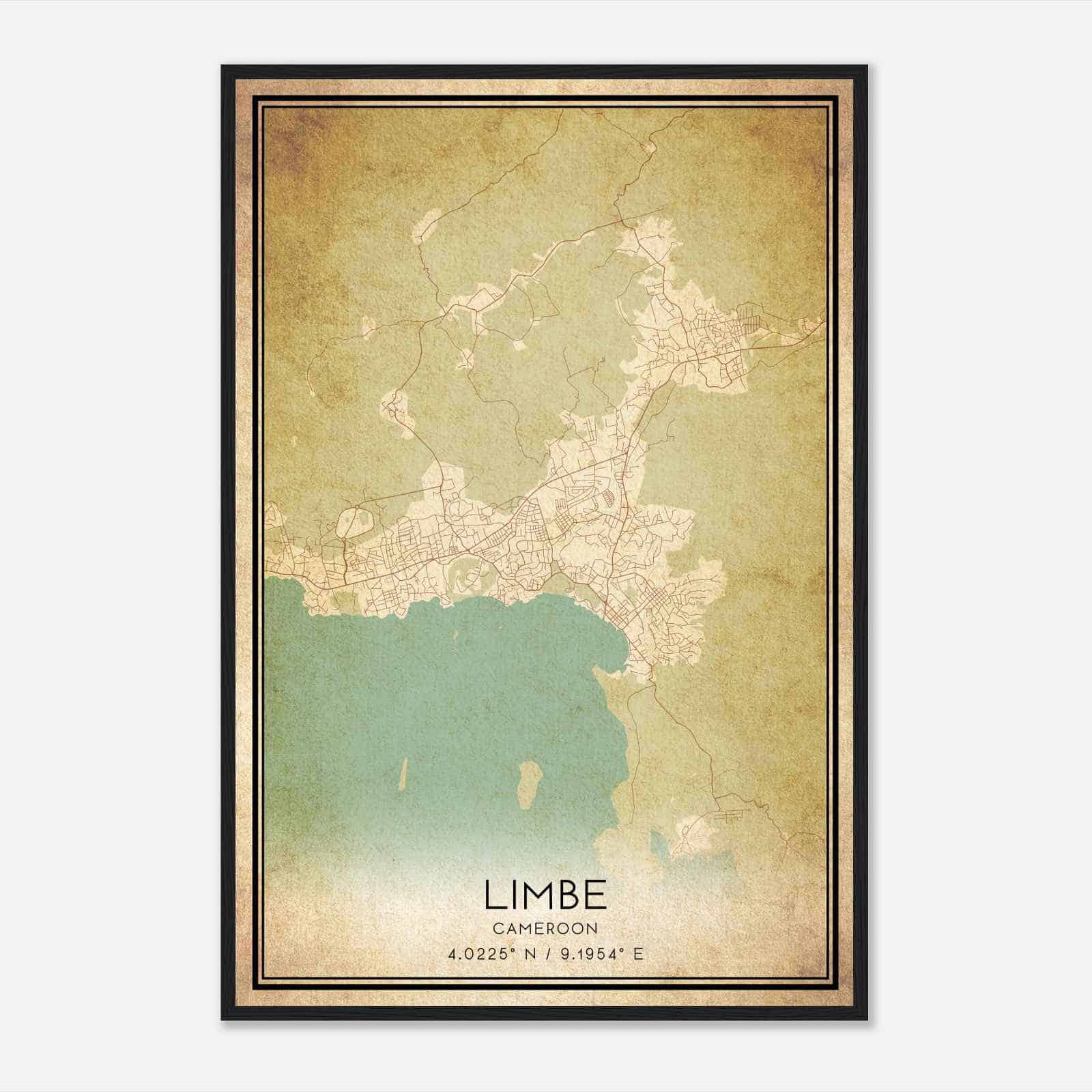 Vintage Limbe Cameroon Map Poster, Limbe City Road Wall Art Print ...