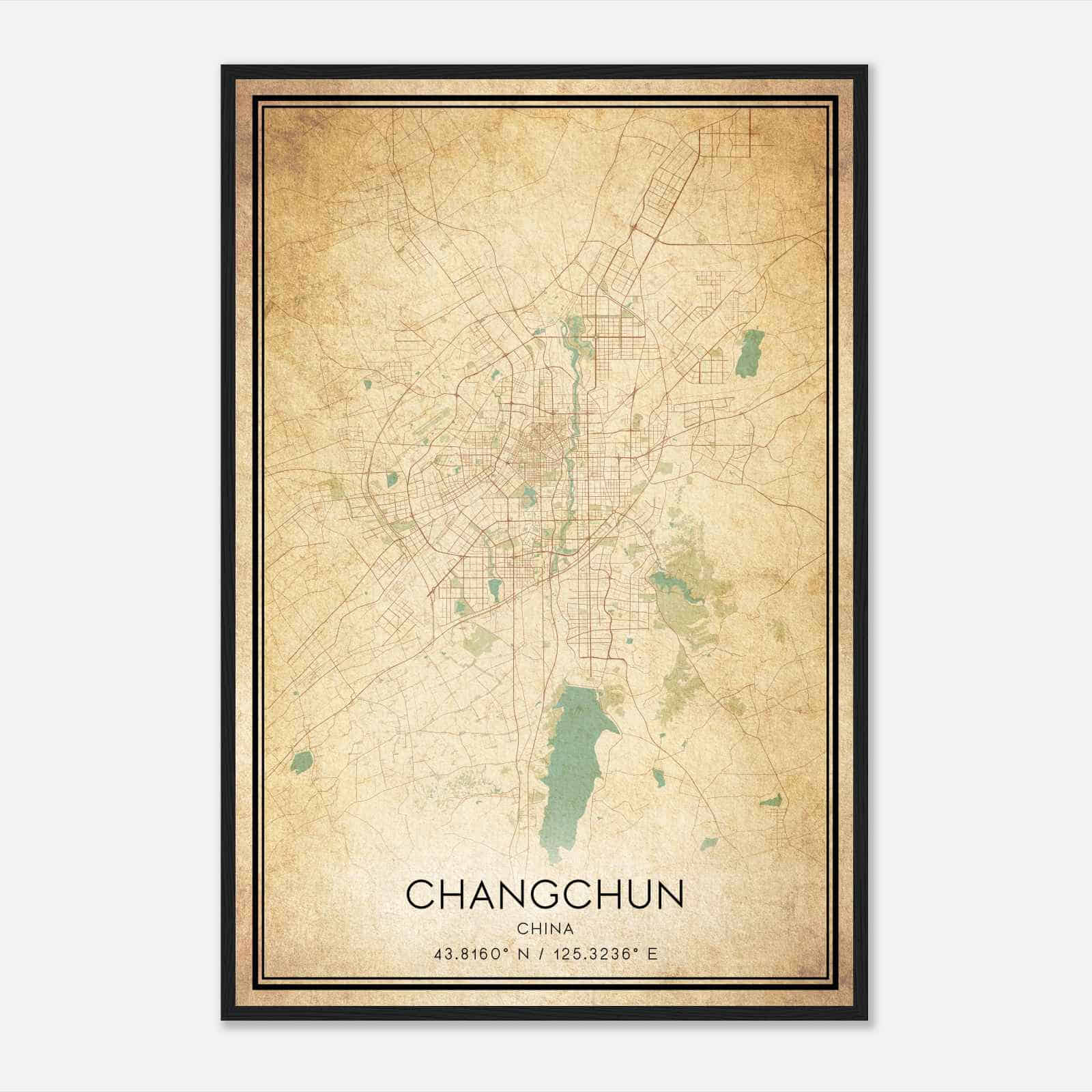 Vintage Changchun China Map Poster, Changchun City Road Wall Art Print ...
