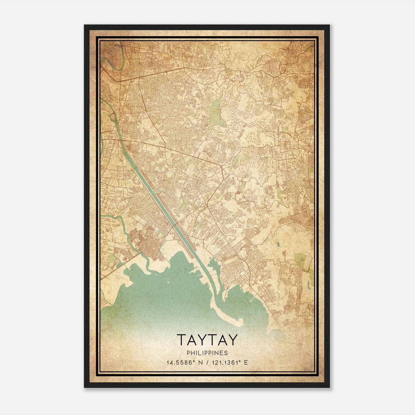 Vintage Taytay Philippines Map Poster, Taytay City Road Wall Art Print ...