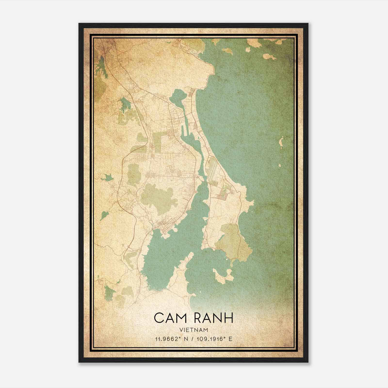 Vintage Cam Ranh Vietnam Map Poster, Cam Ranh City Road Wall Art Print ...
