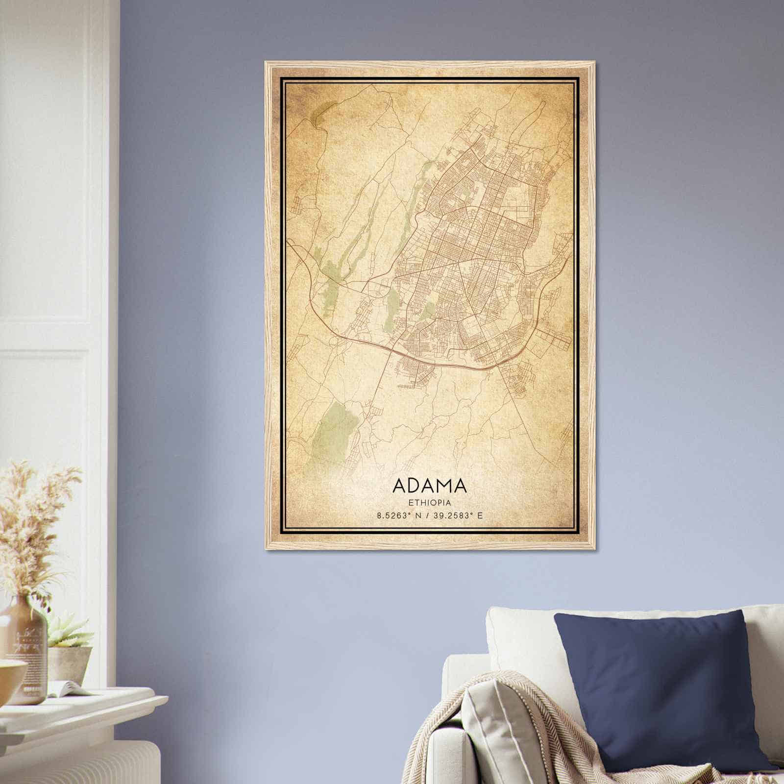 Vintage Adama Ethiopia Map Poster, Adama City Road Wall Art Print ...