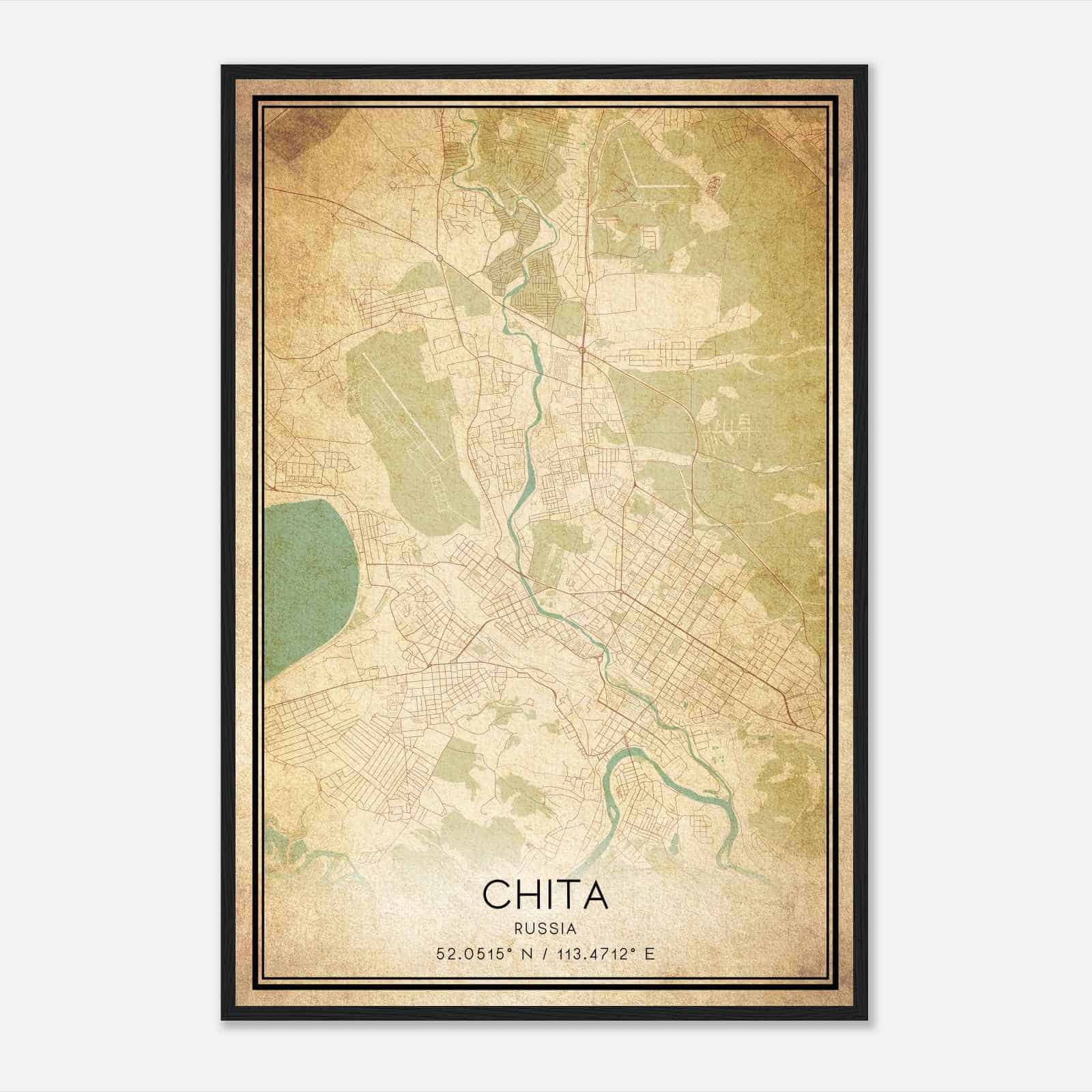 Vintage Chita Russia Map Poster, Chita City Road Wall Art Print ...