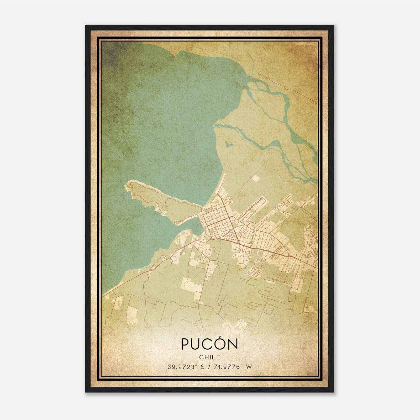 Vintage Pucon Chile Map Poster, Pucon City Road Wall Art Print - Custom ...