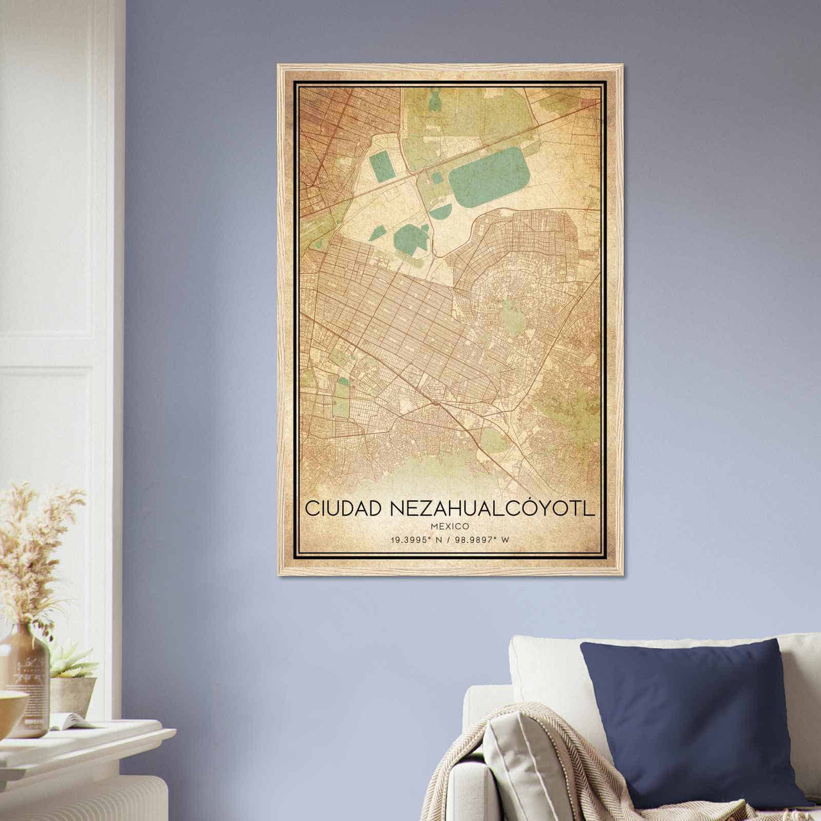 Vintage Ciudad Nezahualcoyotl Mexico Map Poster, Ciudad Nezahualcoyotl ...
