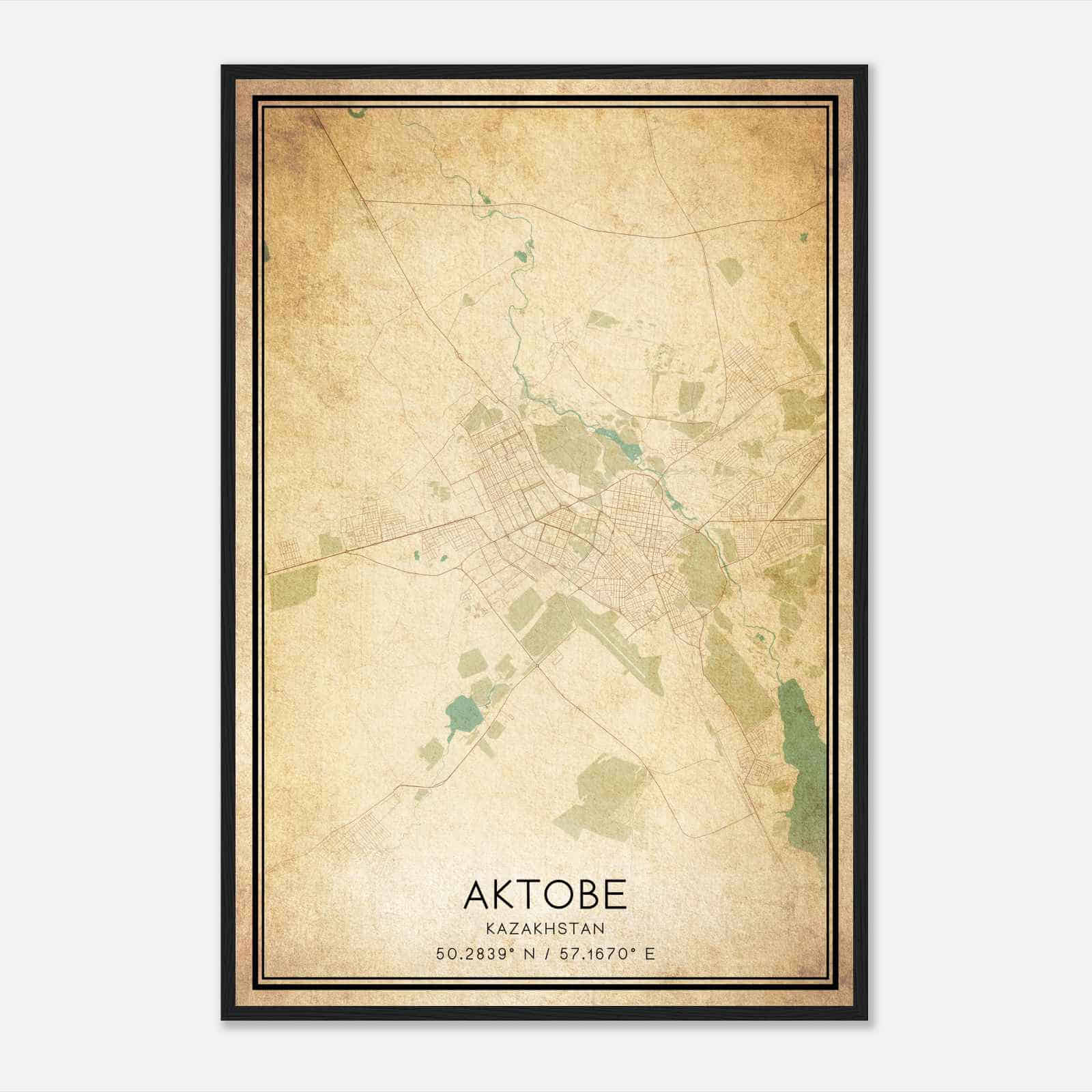 Vintage Aktobe Kazakhstan Map Poster, Aktobe City Road Wall Art Print ...