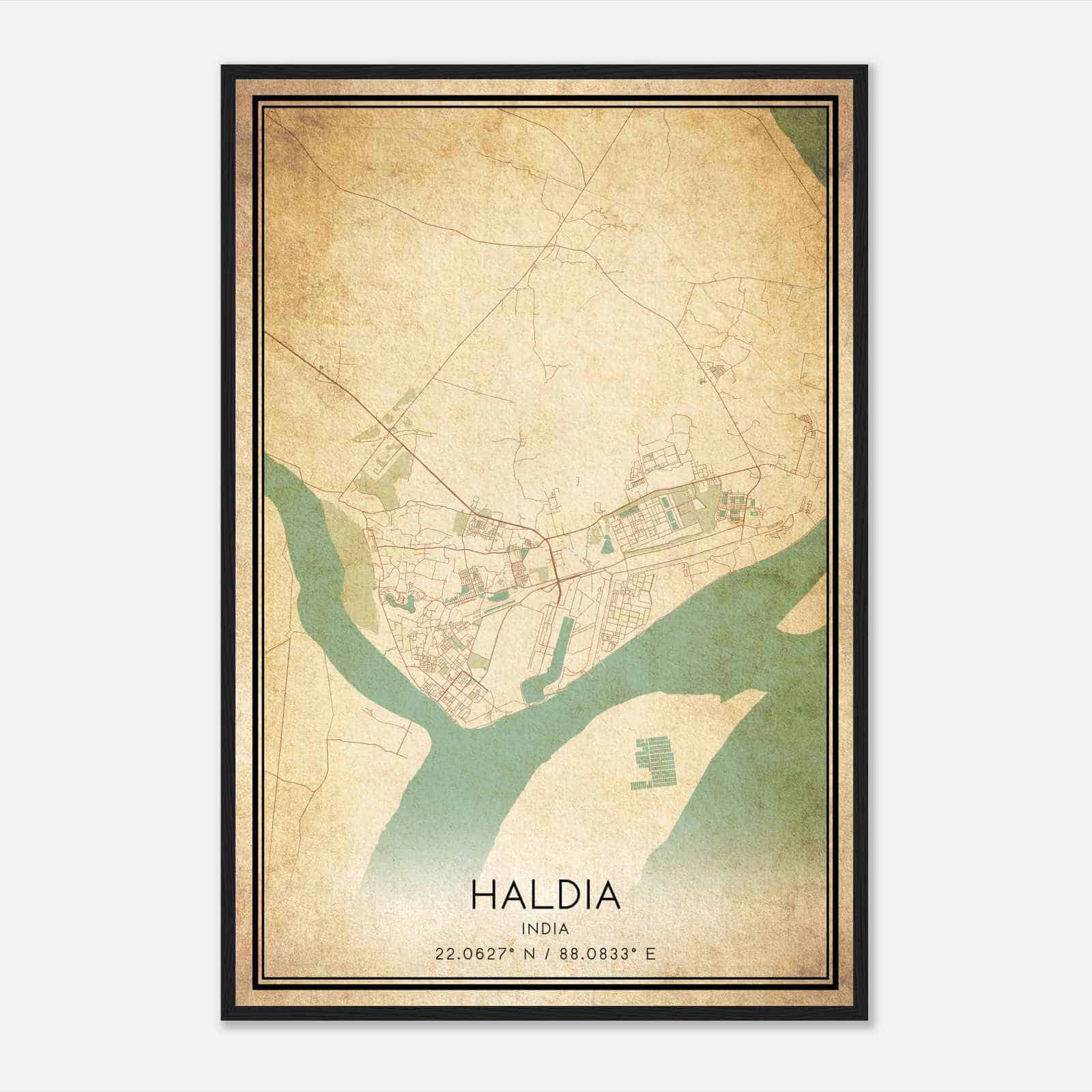 Vintage Haldia India Map Poster, Haldia City Road Wall Art Print ...