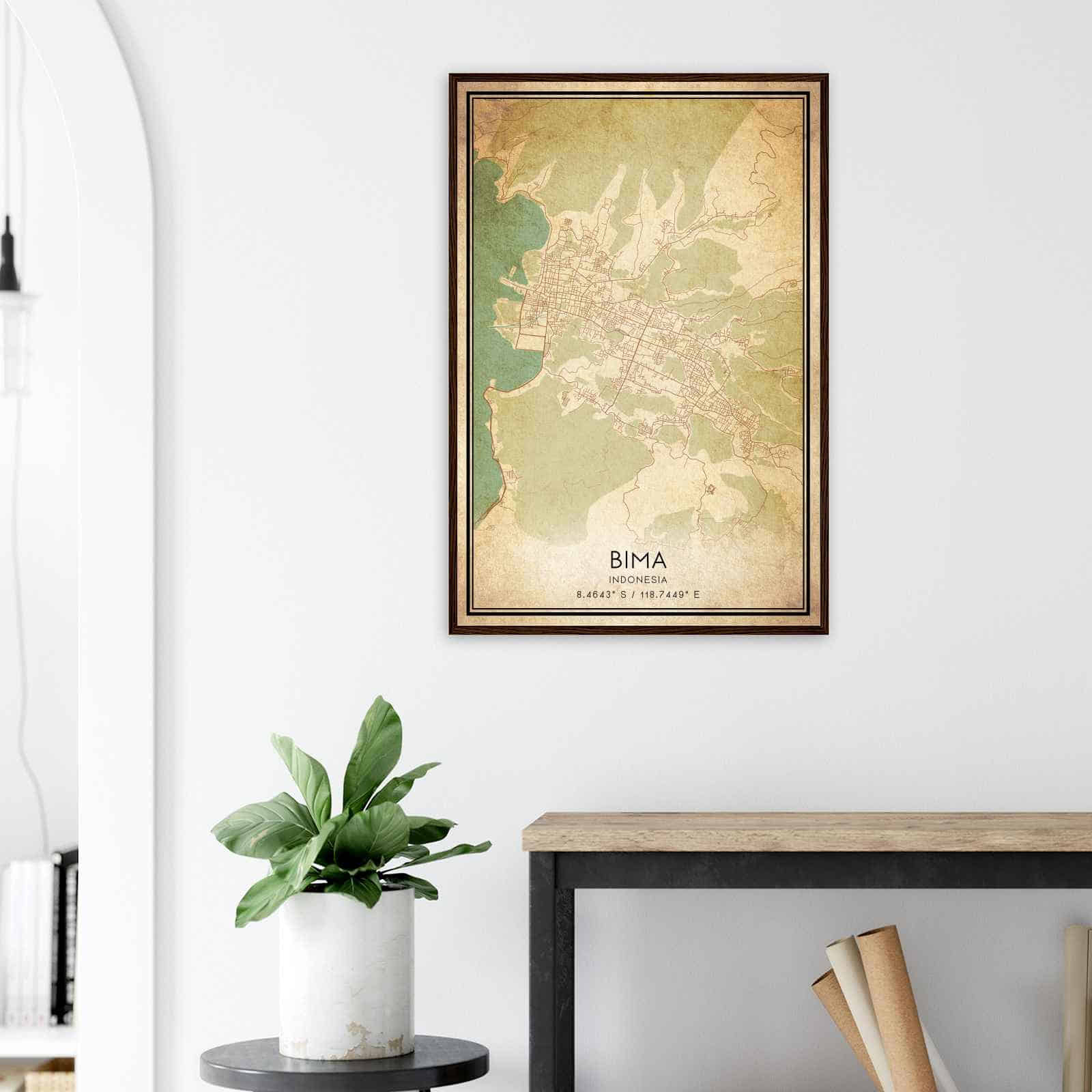 Vintage Bima Indonesia Map Poster, Bima City Road Wall Art Print ...