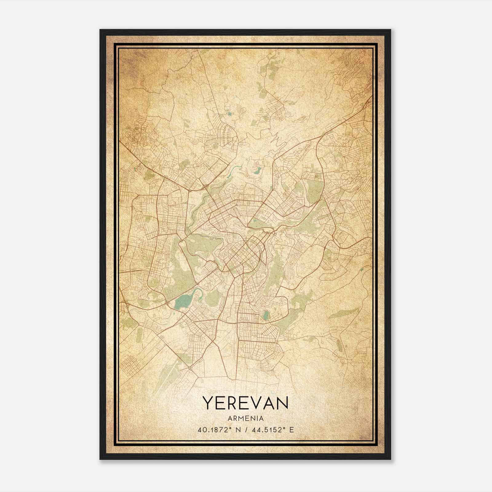 Vintage Yerevan Armenia Map Poster, Yerevan City Road Wall Art Print ...