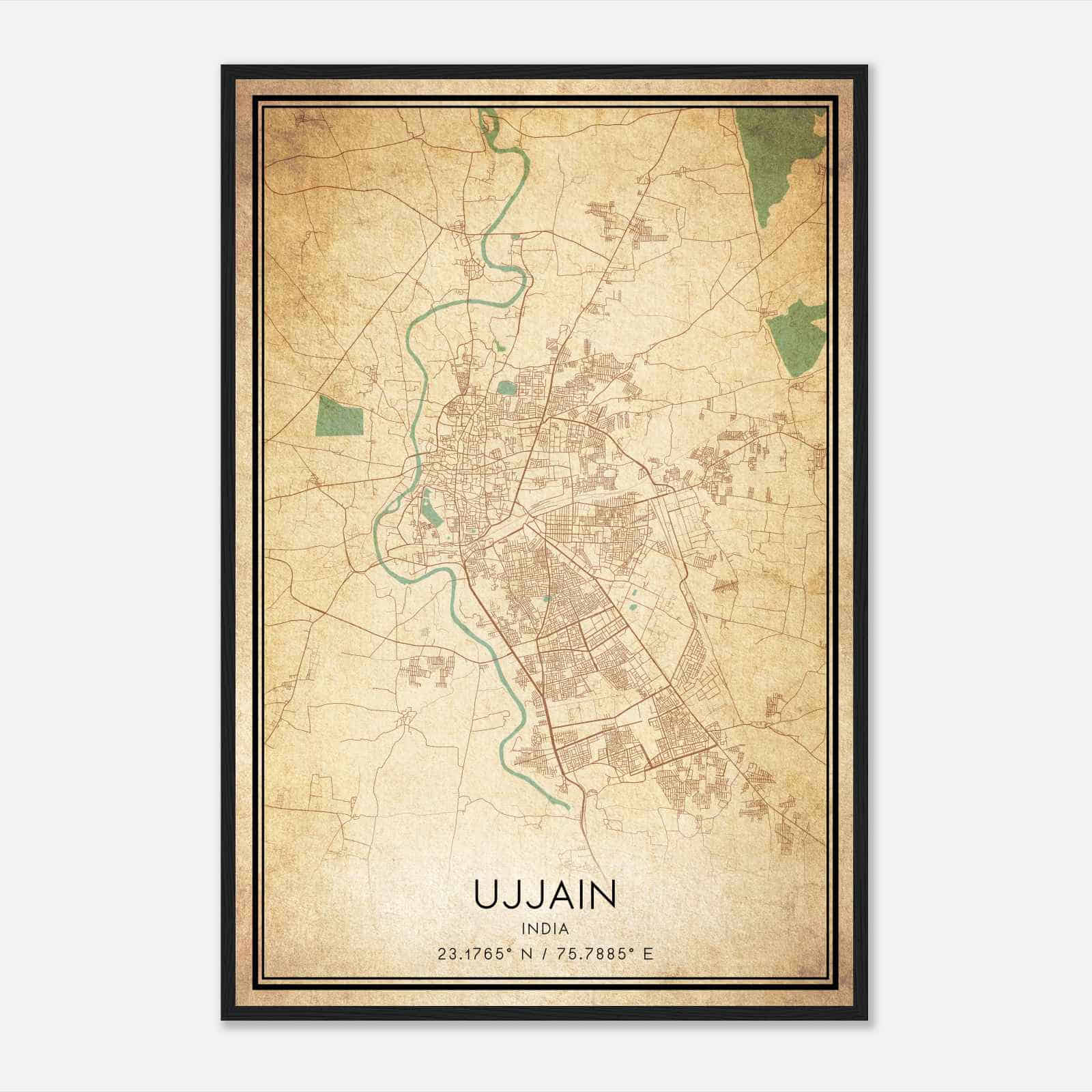 Vintage Ujjain India Map Poster, Ujjain City Road Wall Art Print ...