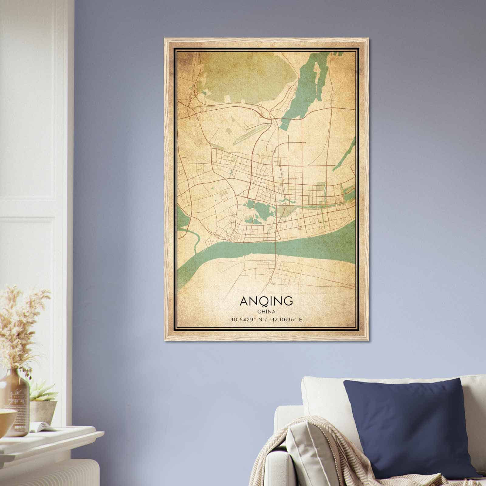 Vintage Anqing China Map Poster, Anqing City Road Wall Art Print ...