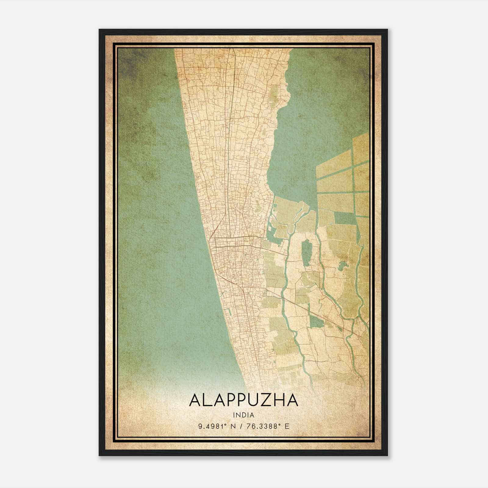 Vintage Alappuzha India Map Poster, Alappuzha City Road Wall Art Print ...