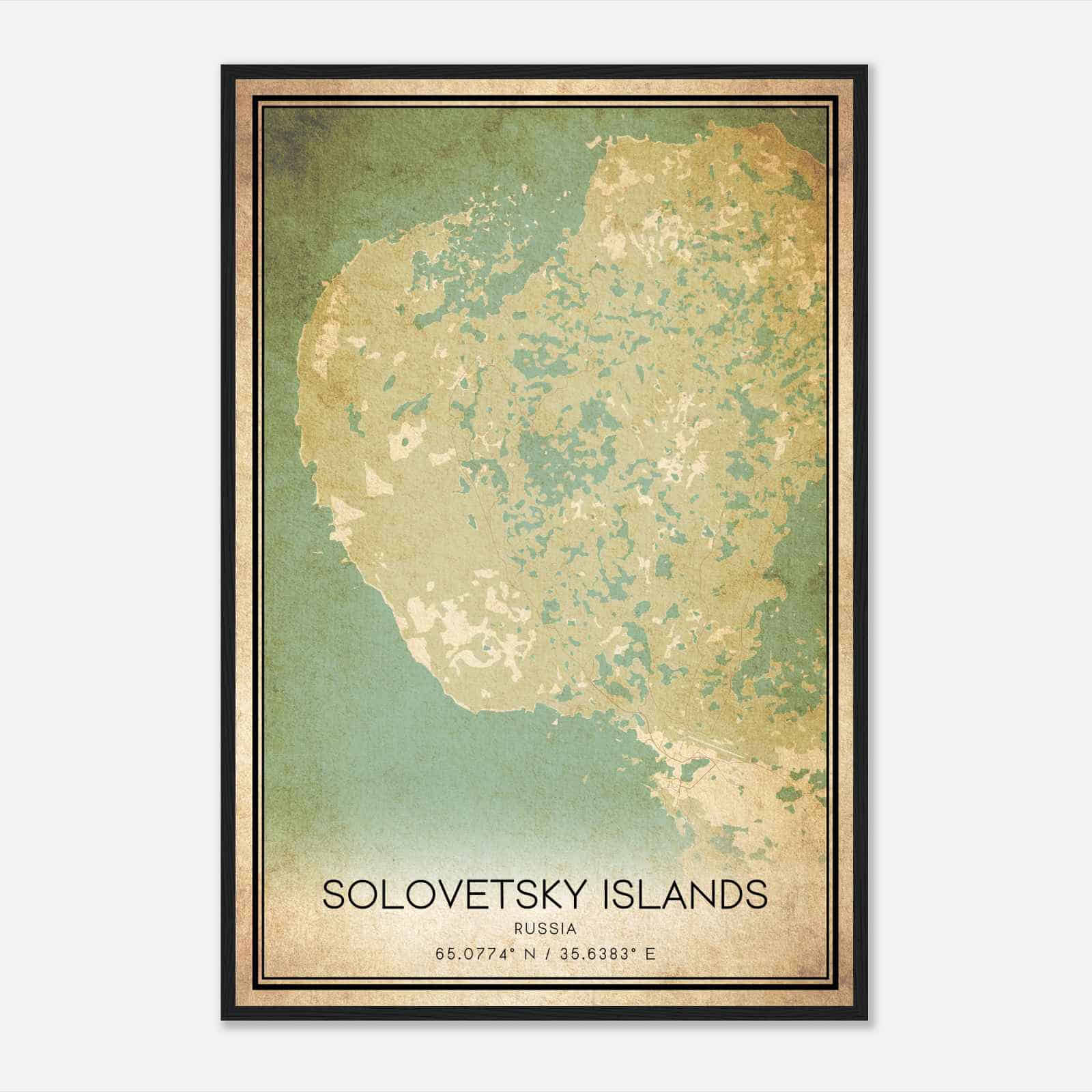 Vintage Solovetsky Islands Russia Map Poster, Solovetsky Islands City ...