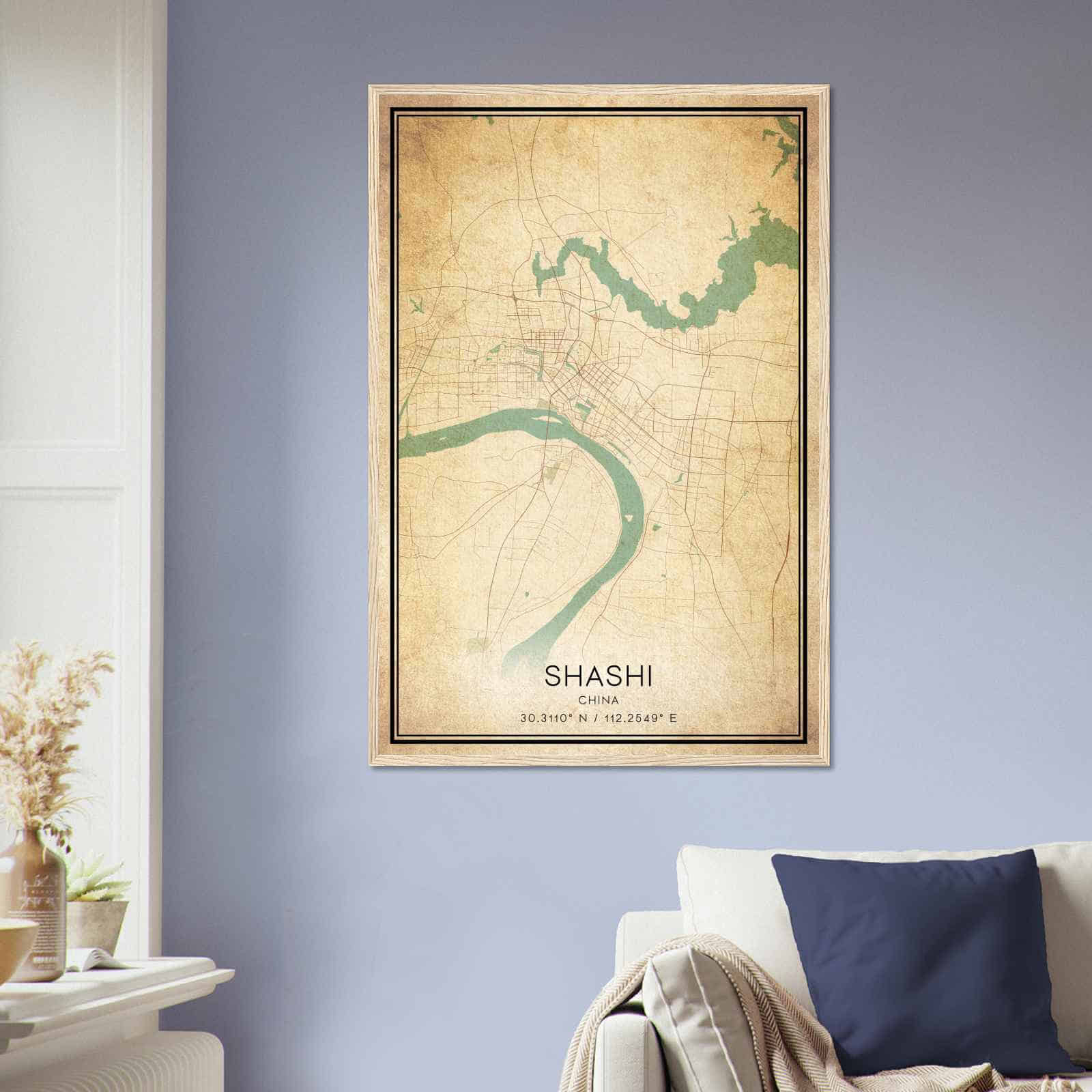 Vintage Shashi China Map Poster, Shashi City Road Wall Art Print ...