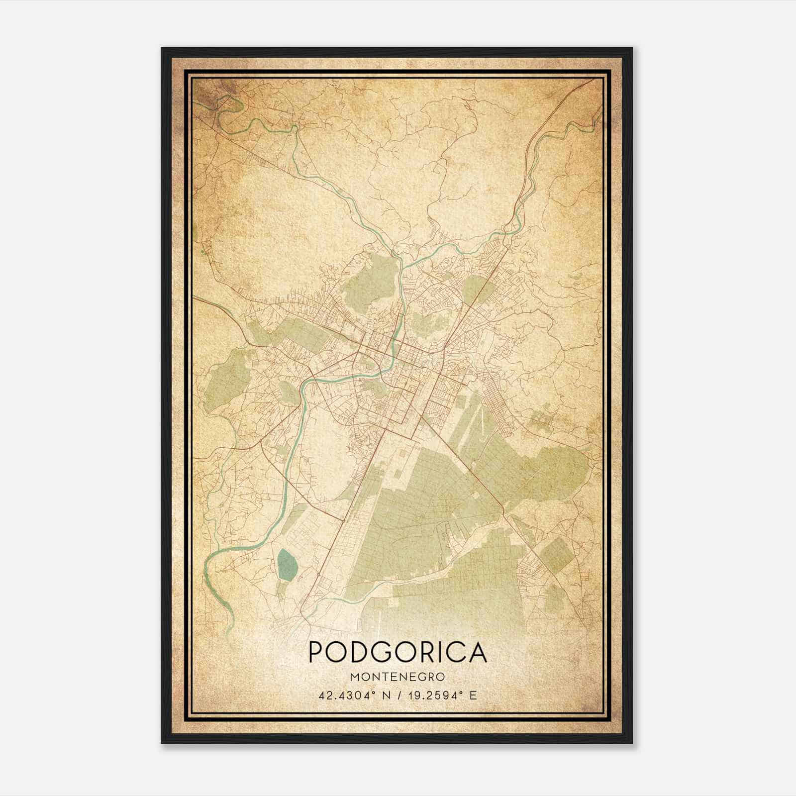 Vintage Podgorica Montenegro Map Poster, Podgorica City Road Wall Art ...