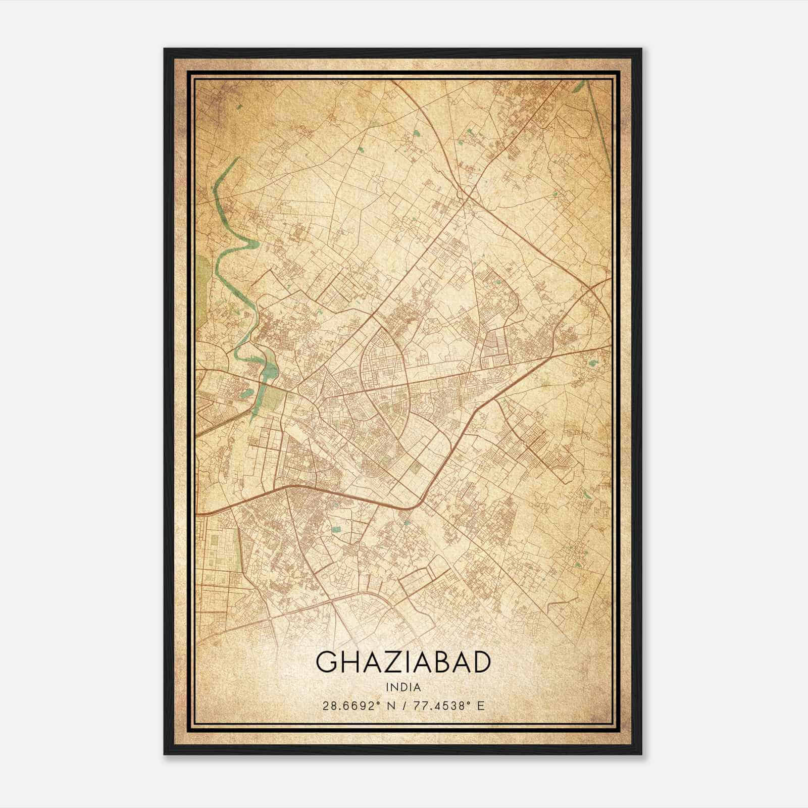 Vintage Ghaziabad India Map Poster, Ghaziabad City Road Wall Art Print ...
