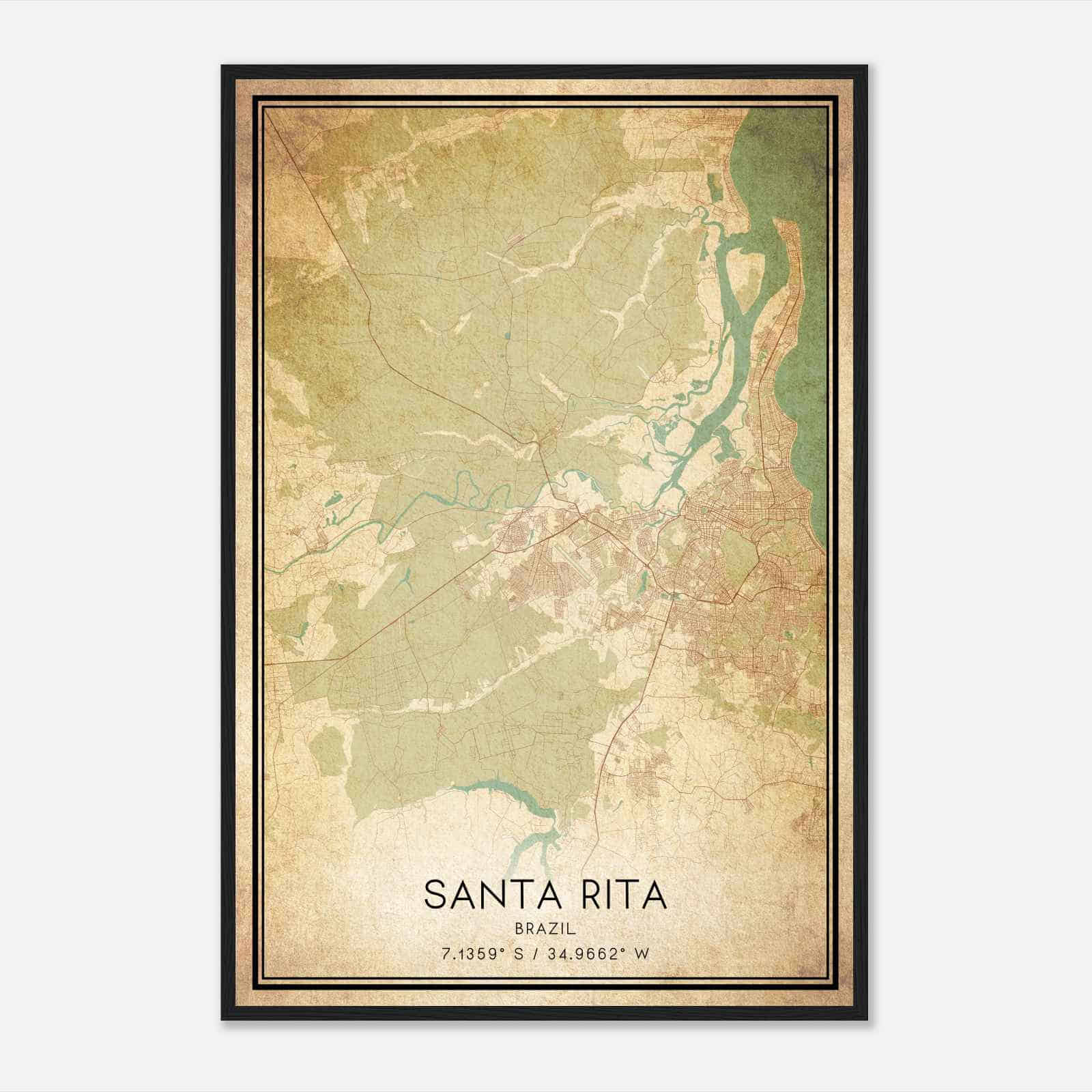 Vintage Santa Rita Brazil Map Poster, Santa Rita City Road Wall Art ...