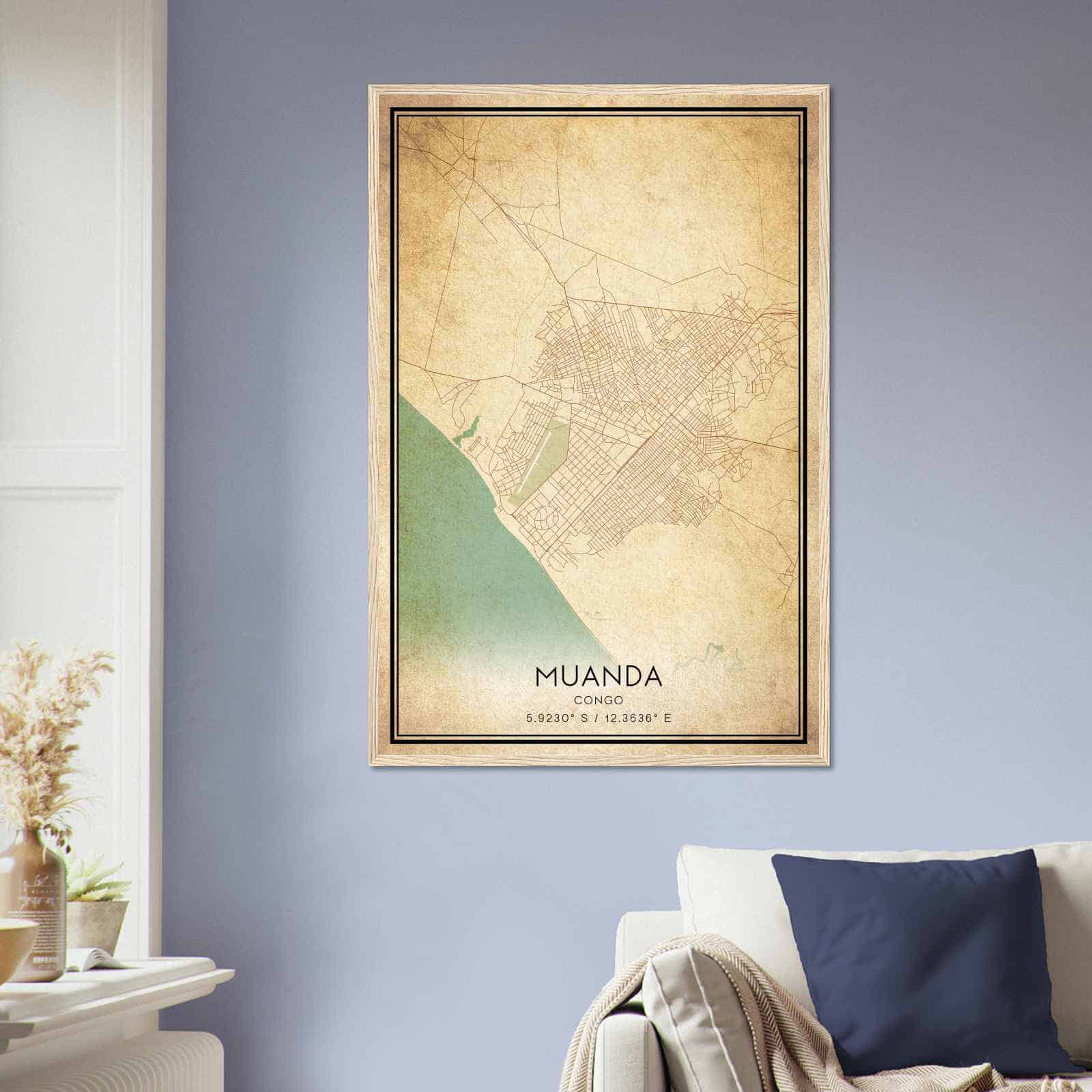 Vintage Muanda Congo Map Poster, Muanda City Road Wall Art Print ...