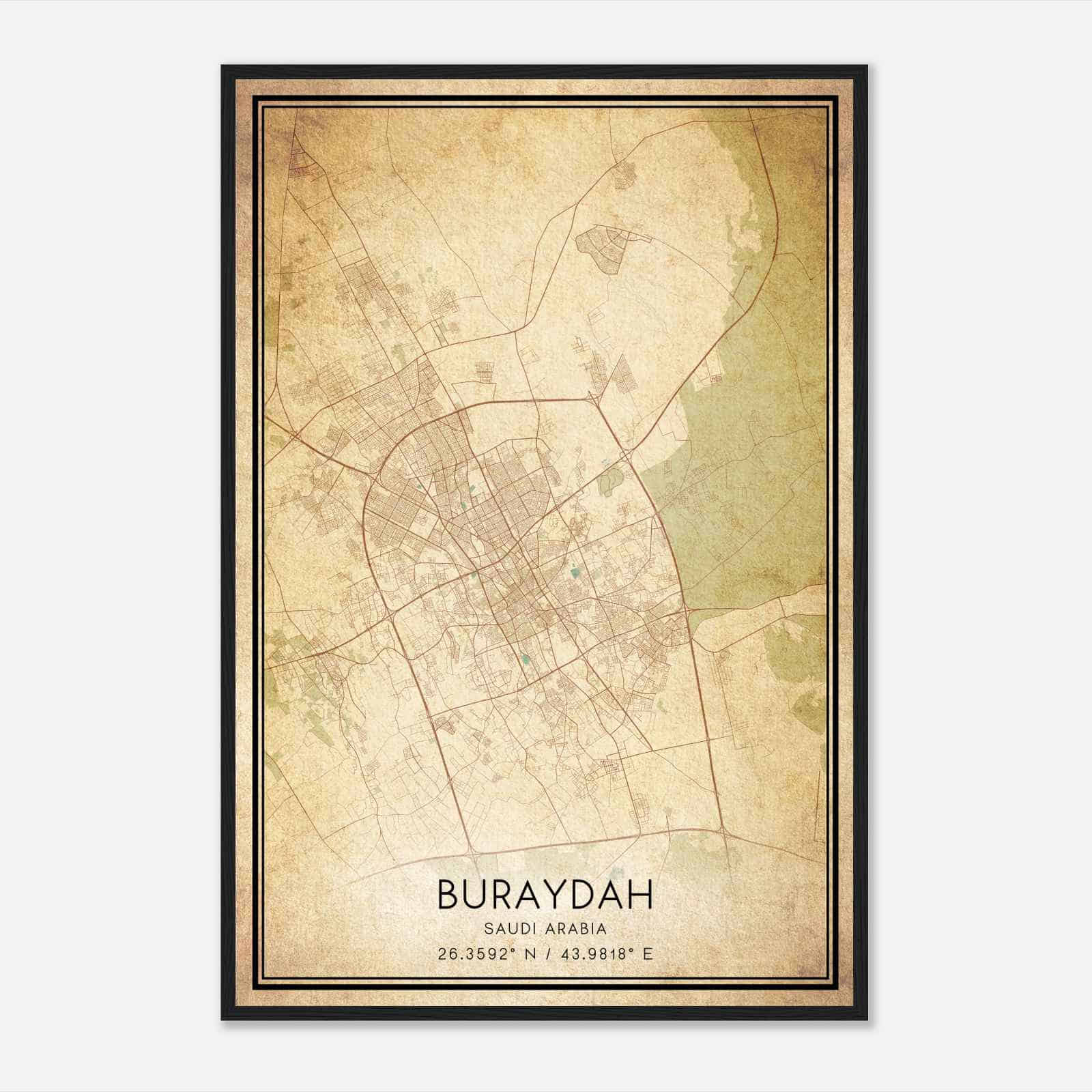Vintage Buraydah Saudi Arabia Map Poster, Buraydah City Road Wall Art ...