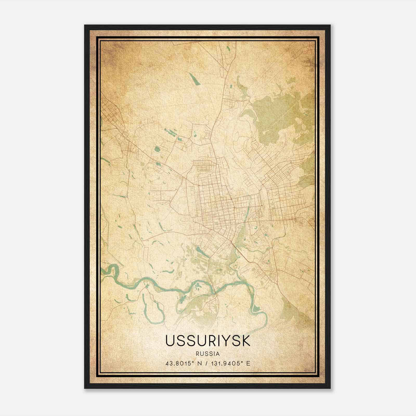 Vintage Ussuriysk Russia Map Poster, Ussuriysk City Road Wall Art Print ...