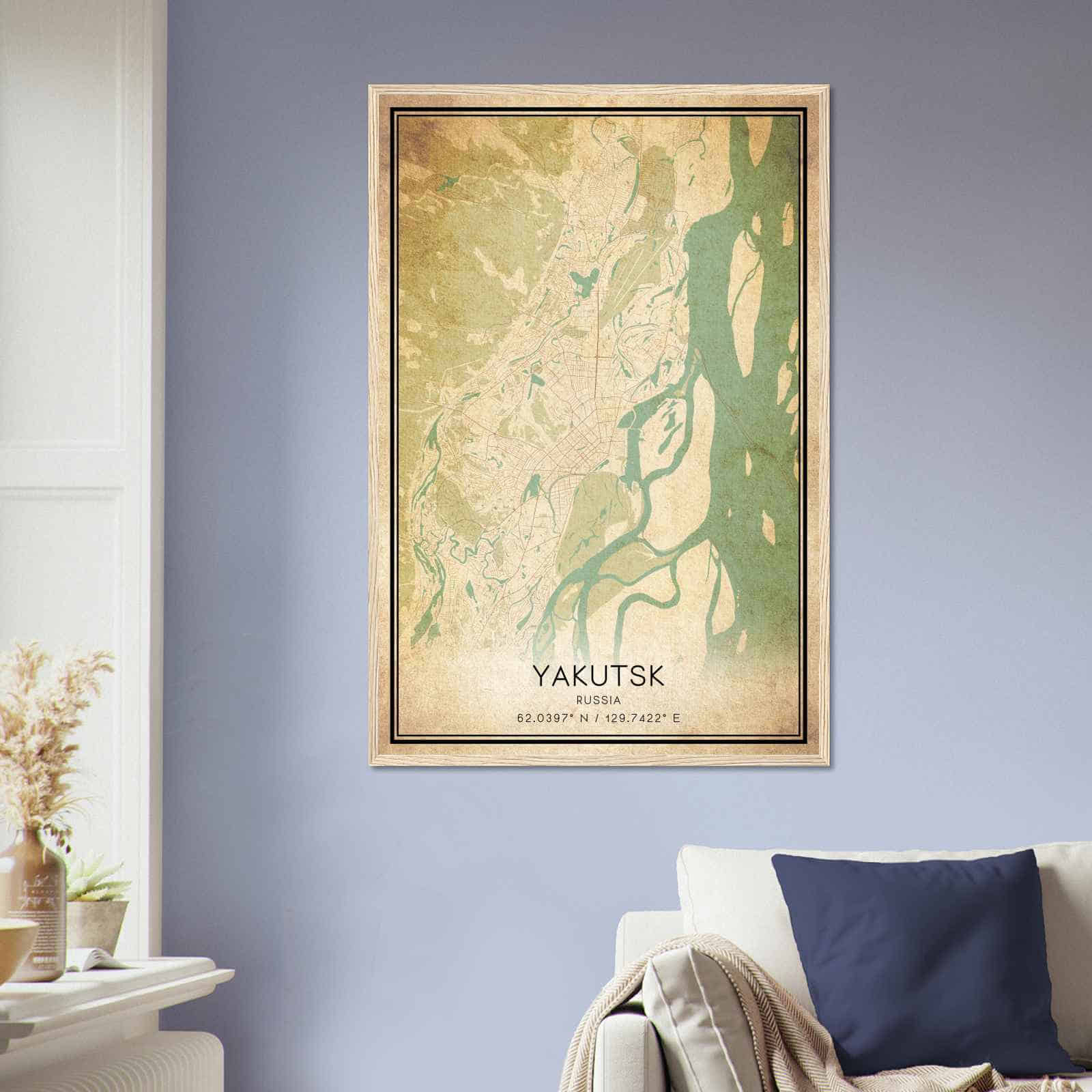 Vintage Yakutsk Russia Map Poster, Yakutsk City Road Wall Art Print ...