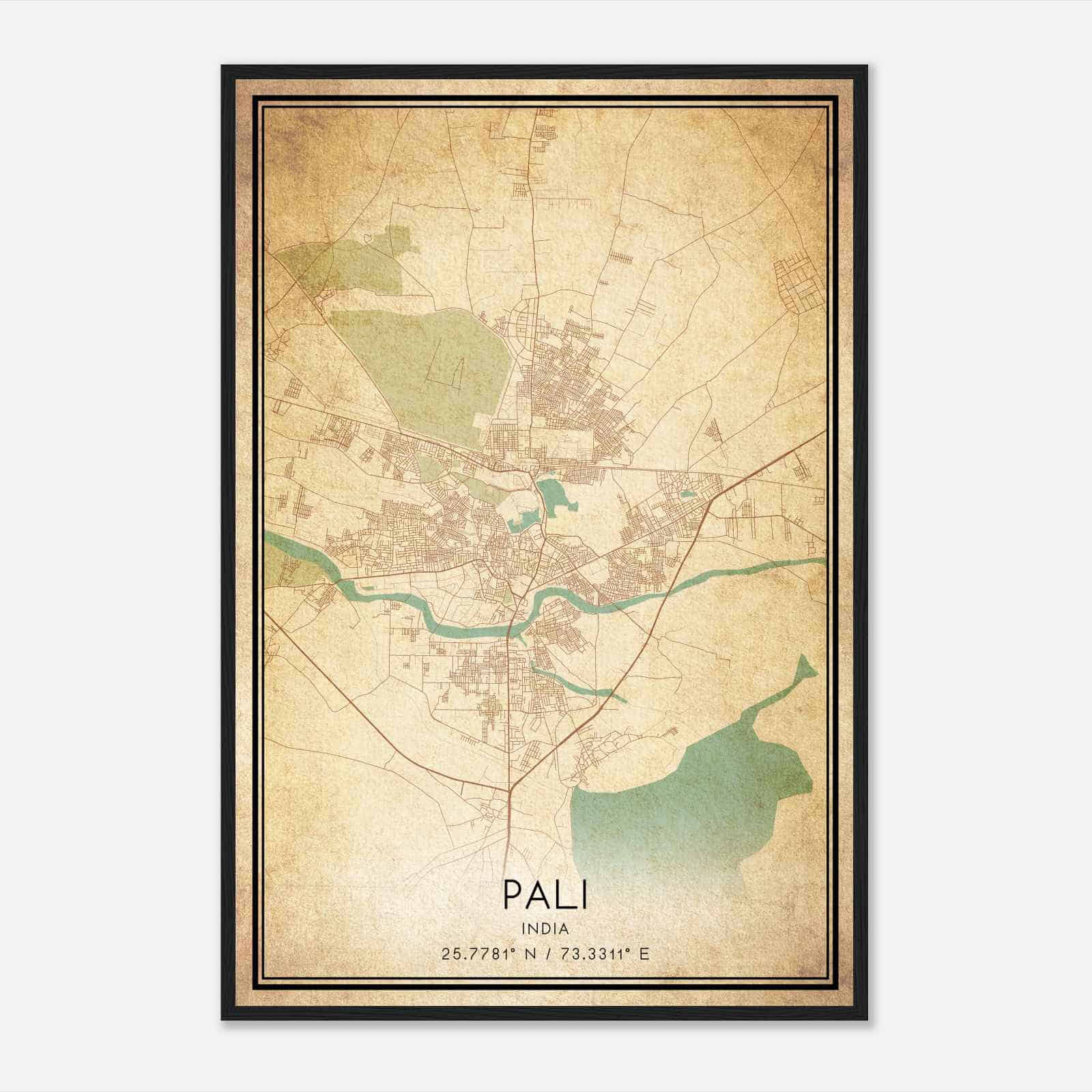 Vintage Pali India Map Poster, Pali City Road Wall Art Print - Custom ...