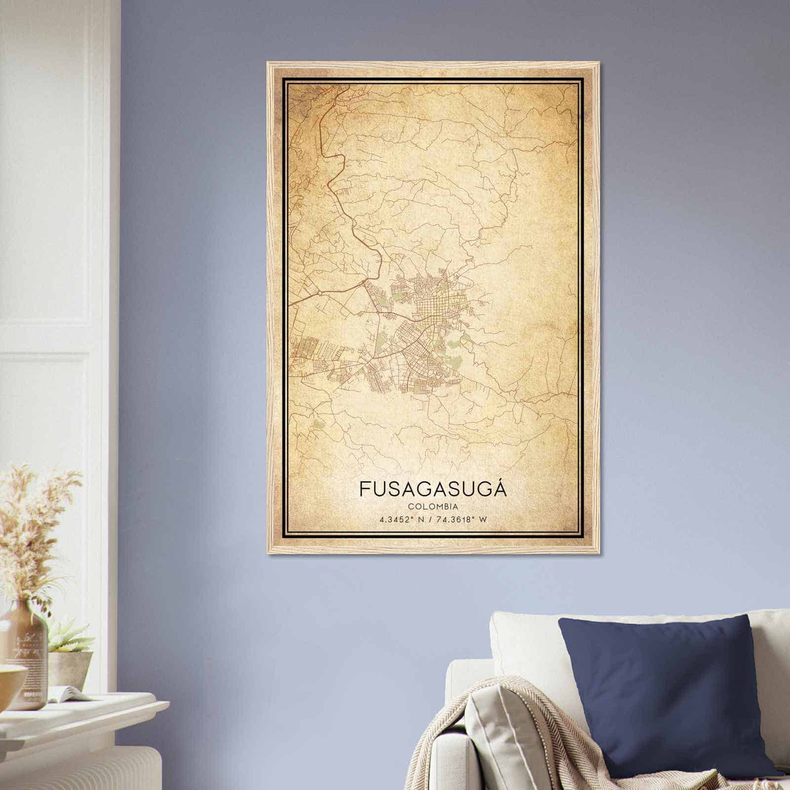 Vintage Fusagasuga Colombia Map Poster, Fusagasuga City Road Wall Art ...