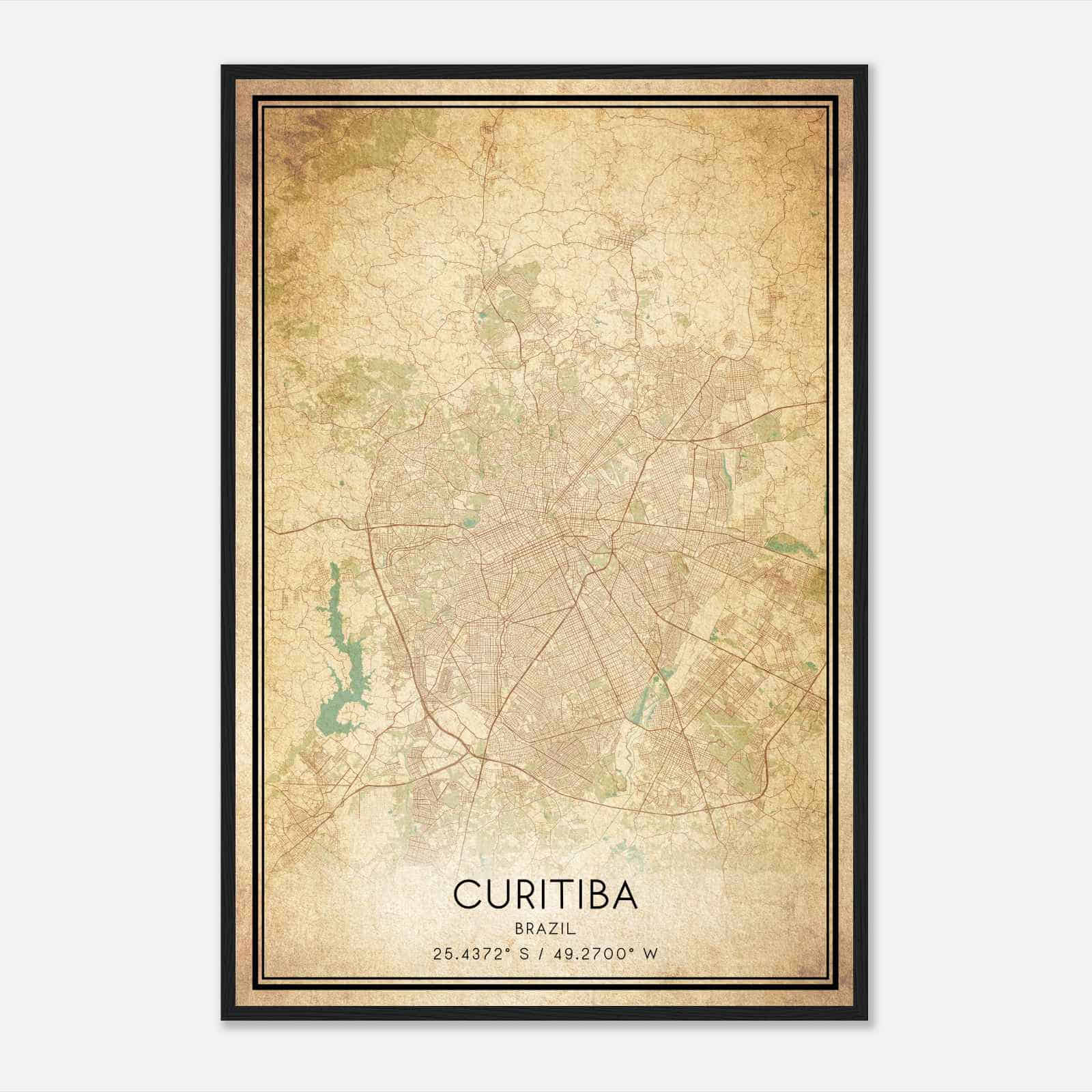 Vintage Curitiba Brazil Map Poster, Curitiba City Road Wall Art Print ...