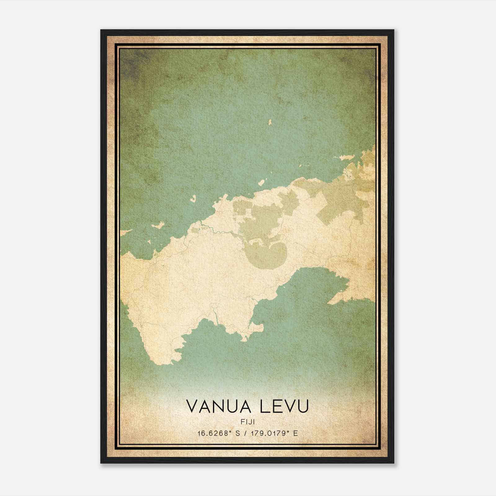 Vintage Vanua Levu Fiji Map Poster, Vanua Levu City Road Wall Art Print ...