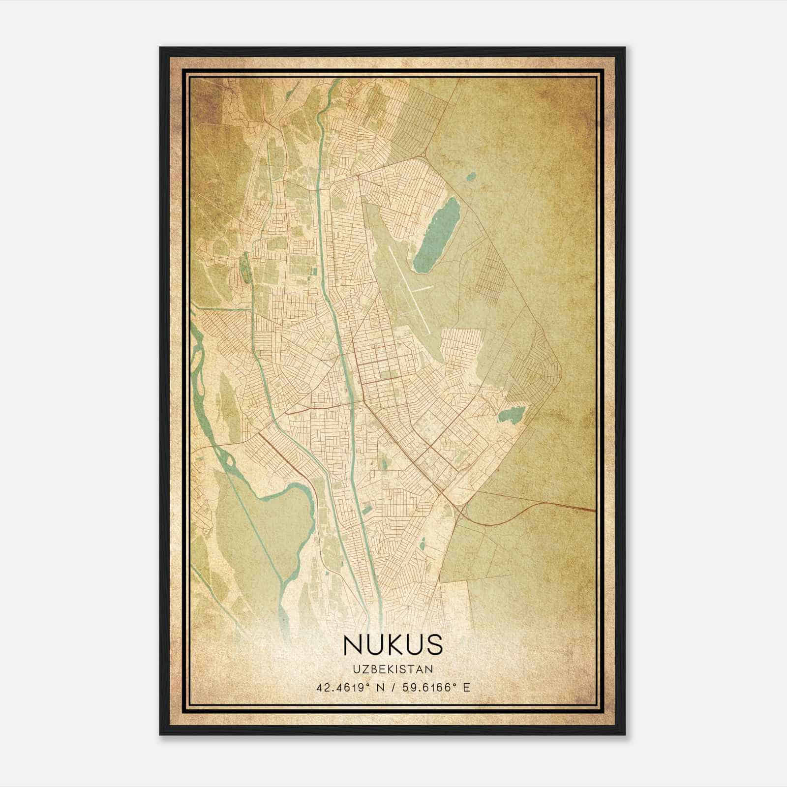 Vintage Nukus Uzbekistan Map Poster, Nukus City Road Wall Art Print ...