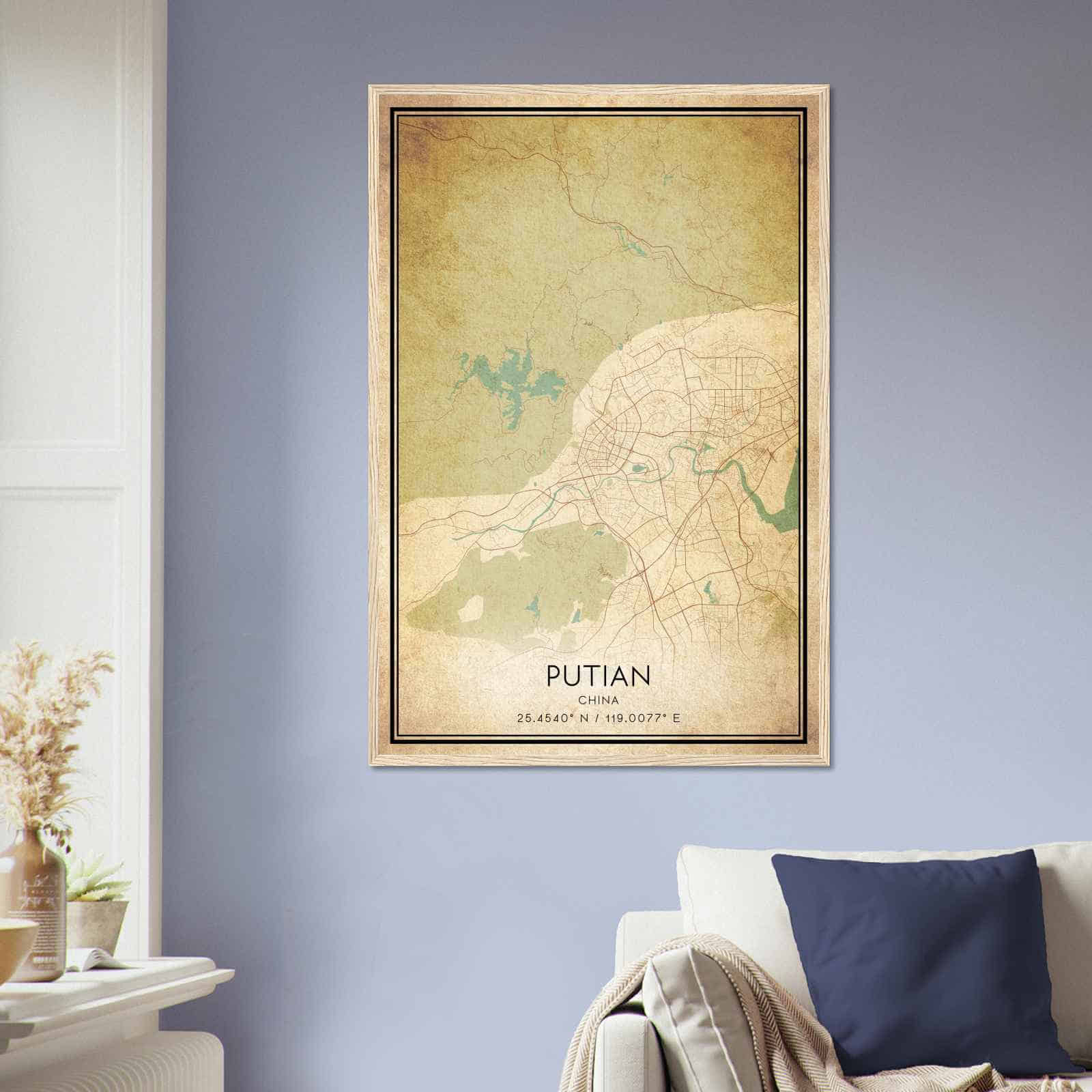 Vintage Putian China Map Poster, Putian City Road Wall Art Print ...
