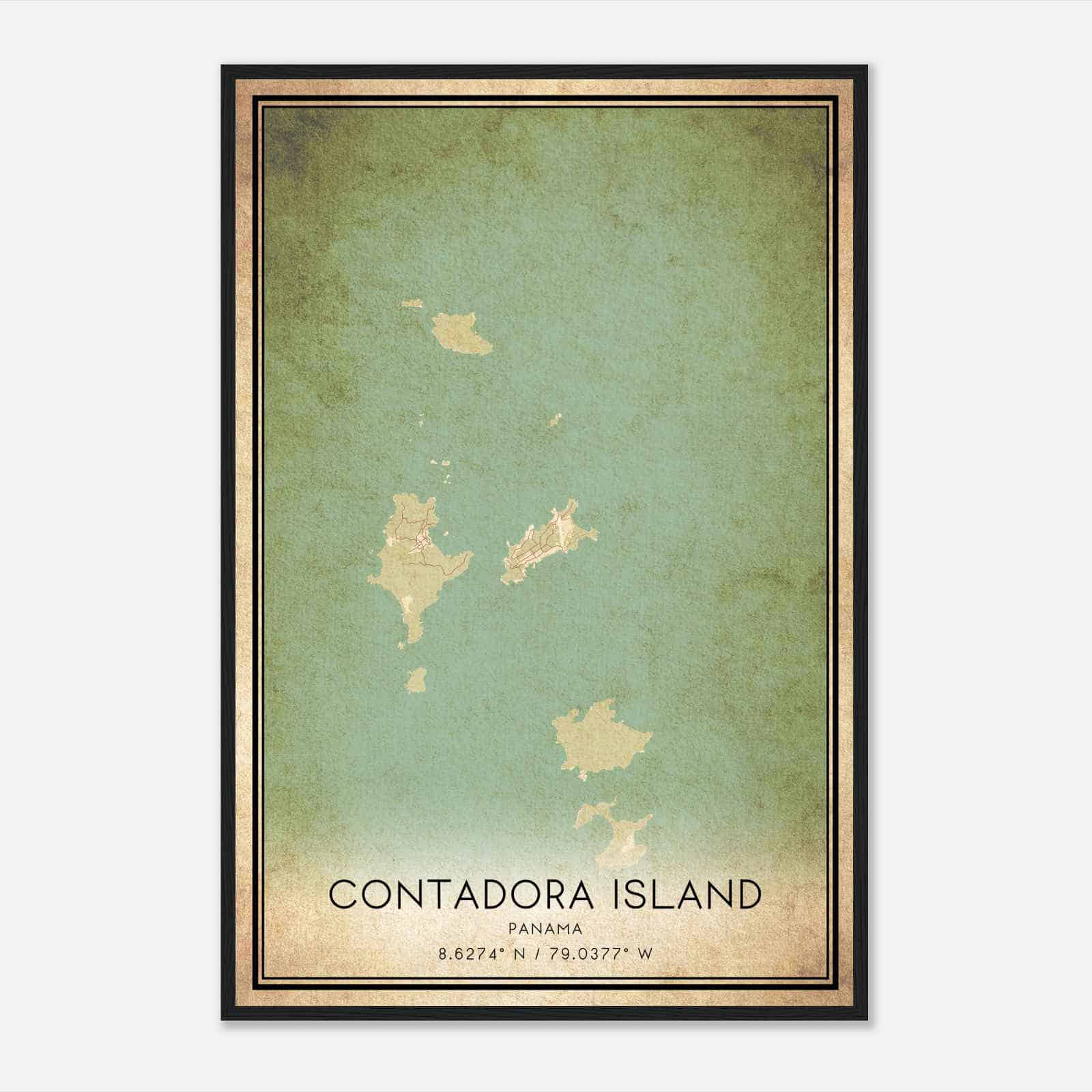Vintage Contadora Island Panama Map Poster, Contadora Island City Road ...