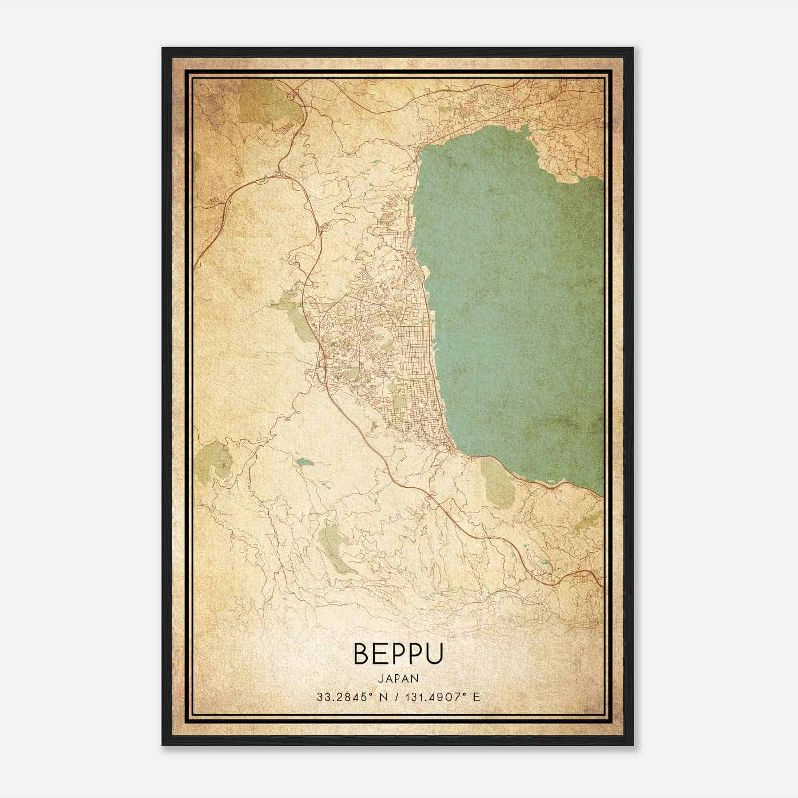 Vintage Beppu Japan Map Poster, Beppu City Road Wall Art Print - Custom ...