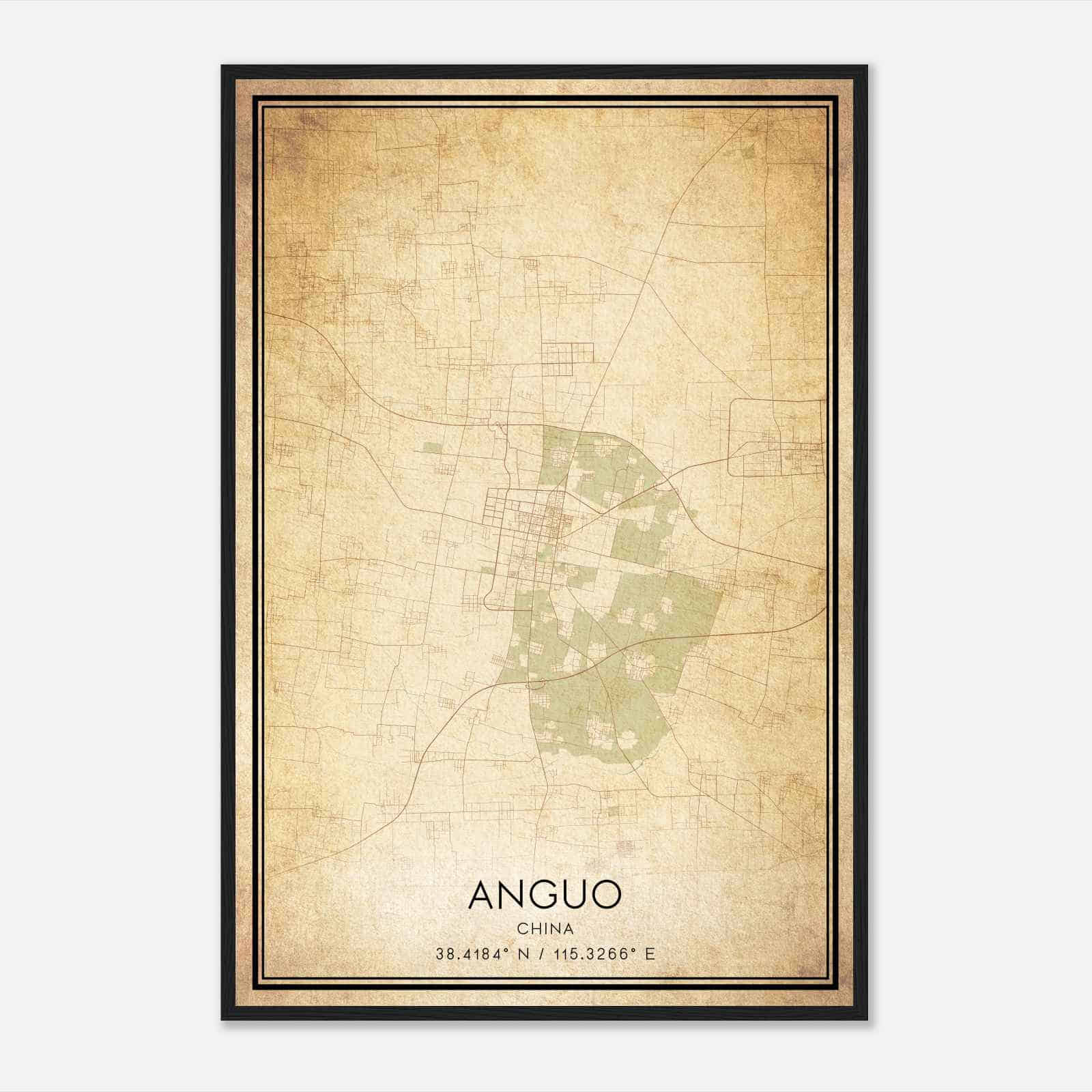 Vintage Anguo China Map Poster, Anguo City Road Wall Art Print - Custom ...