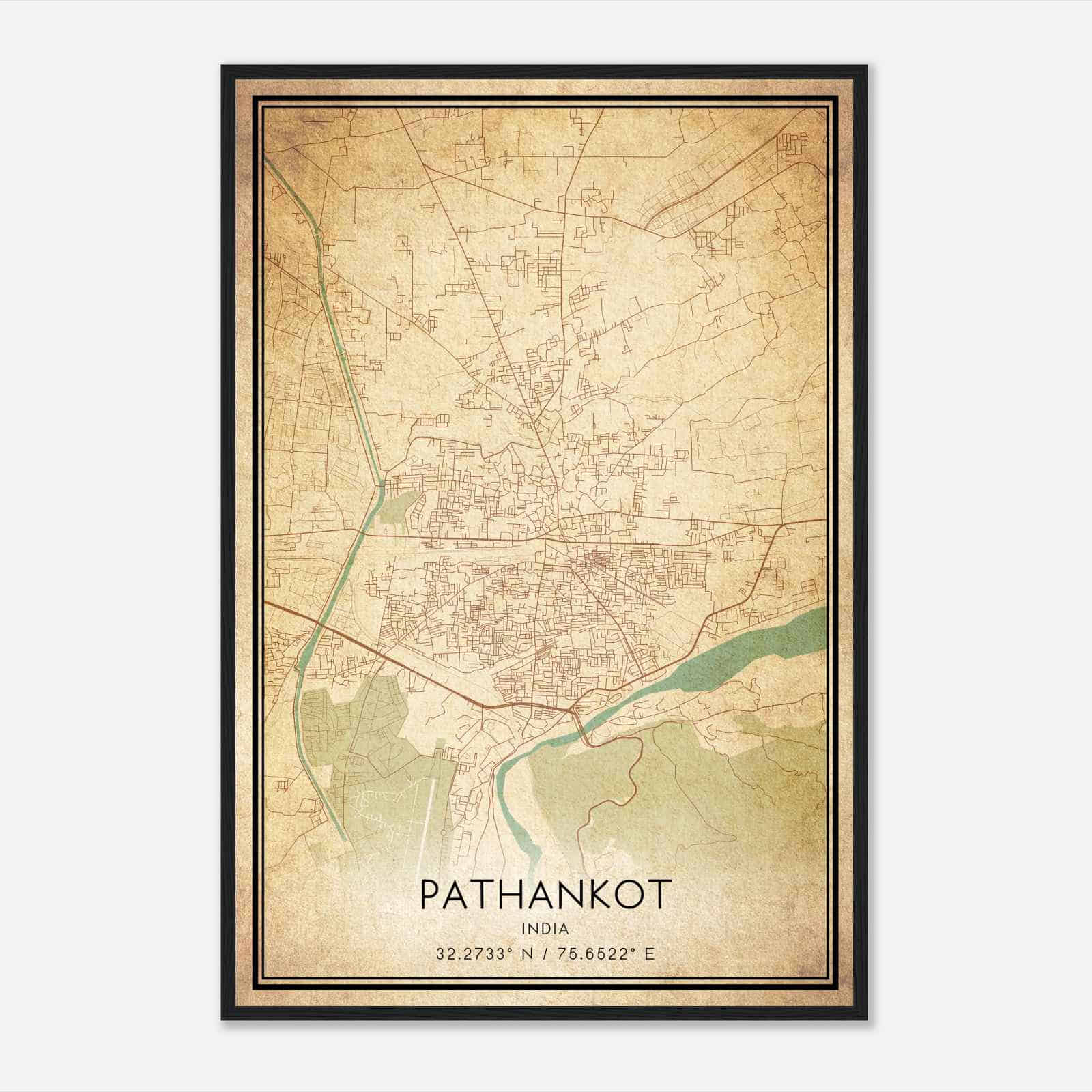 Vintage Pathankot India Map Poster, Pathankot City Road Wall Art Print ...
