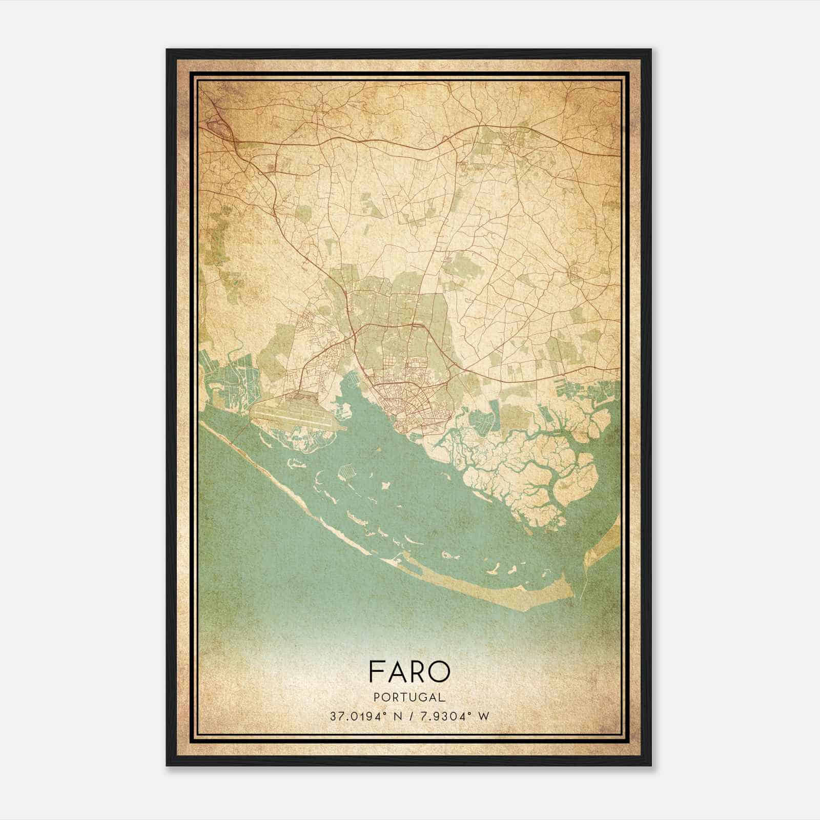 Vintage Faro Portugal Map Poster, Faro City Road Wall Art Print ...
