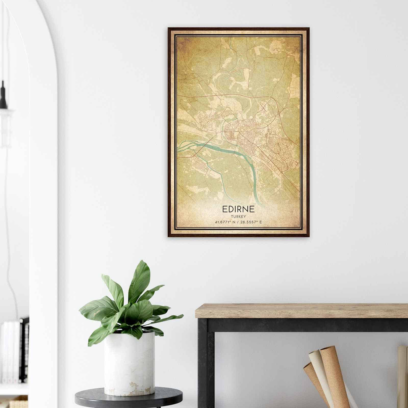 Vintage Edirne Turkey Map Poster, Edirne City Road Wall Art Print ...